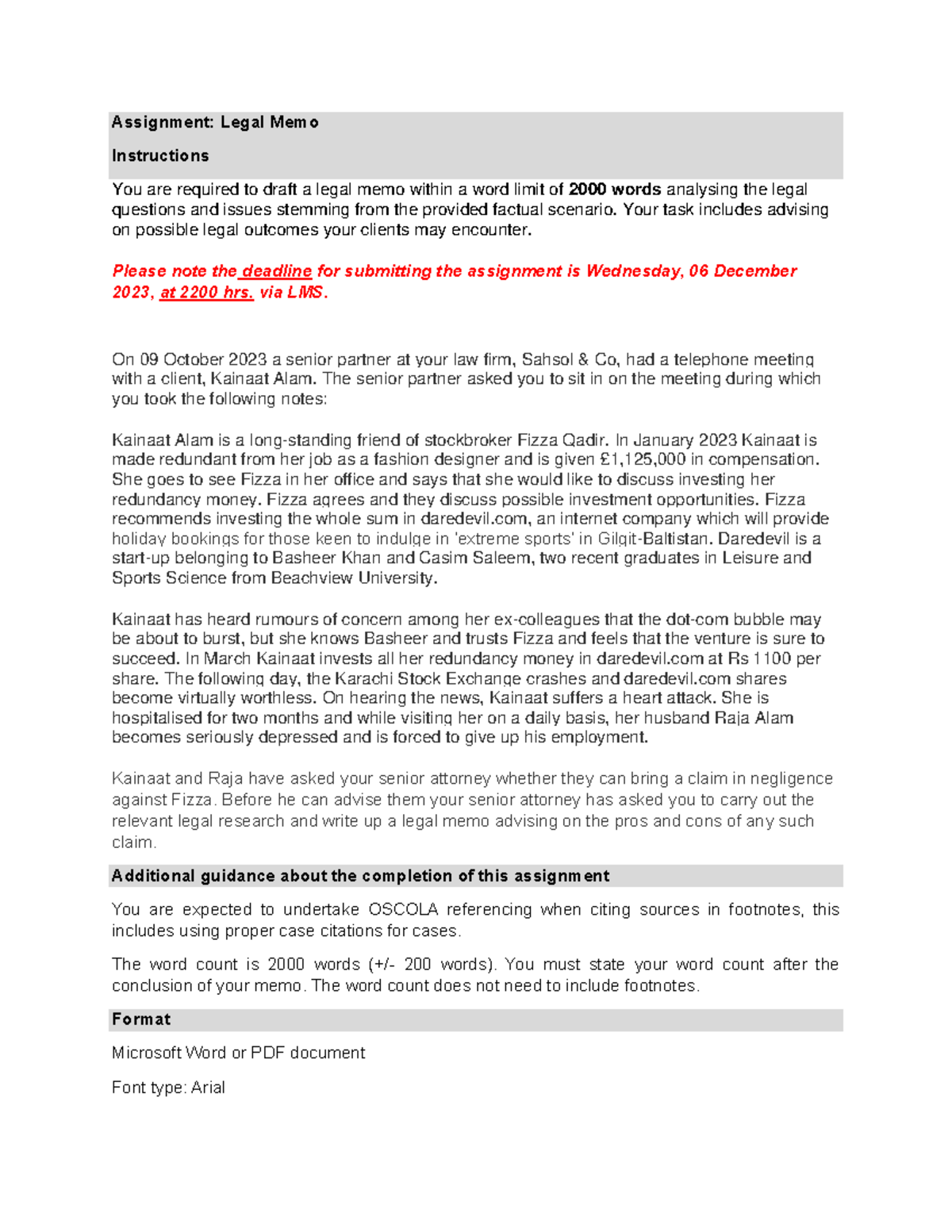 Assignment Dec 2023 - jcnks - Assignment: Legal Memo Instructions You ...