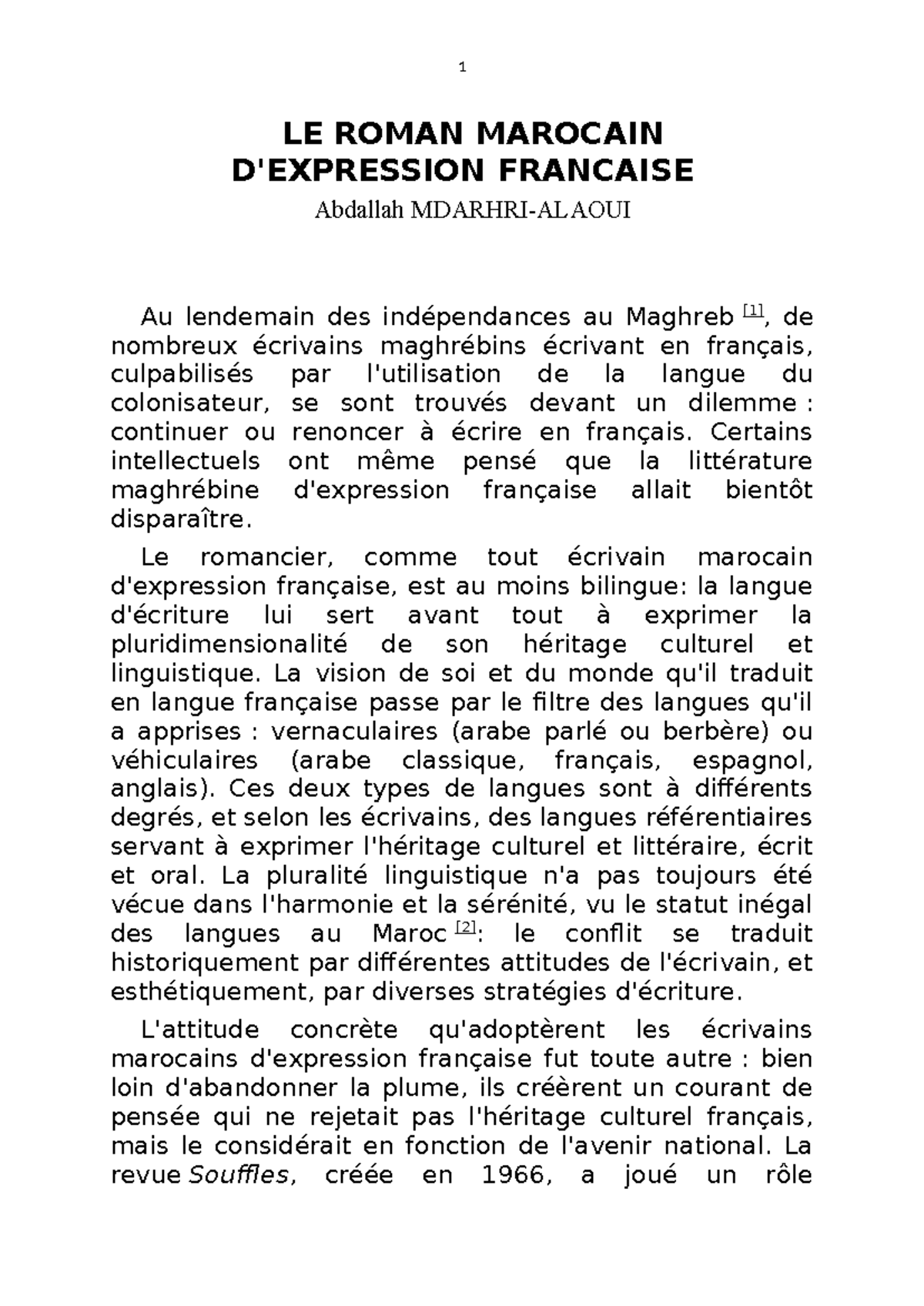 1.Litt Ã©rature maghr Ã©bine - LE ROMAN MAROCAIN D'EXPRESSION FRANCAISE ...