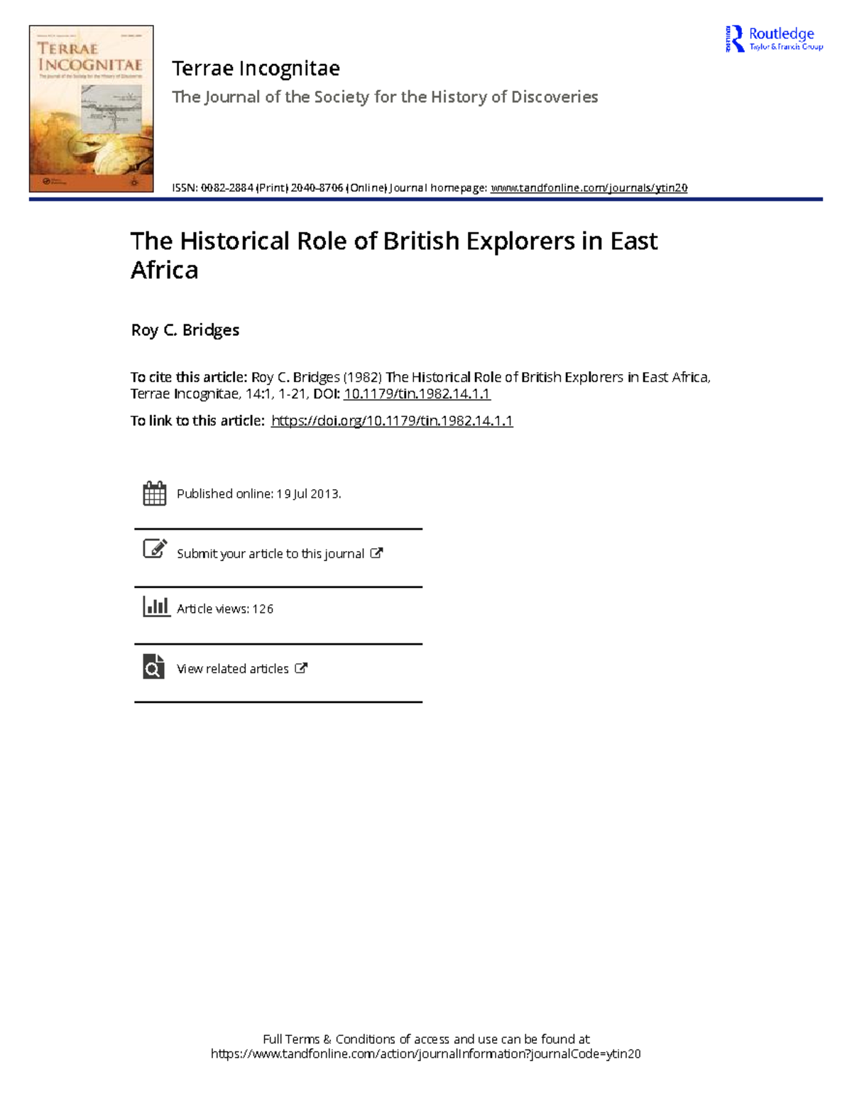 The Historical Role of British Explorers in East Africa - Full Terms ...