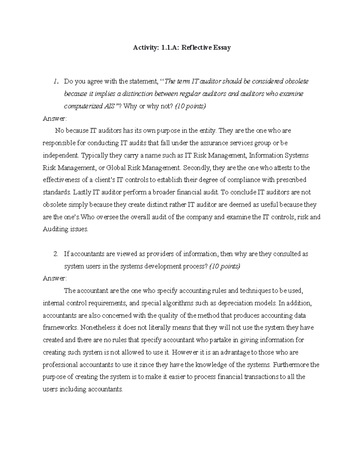 Activity 1.1.A Reflective Essay - Activity: 1.1: Reflective Essay 1. Do ...