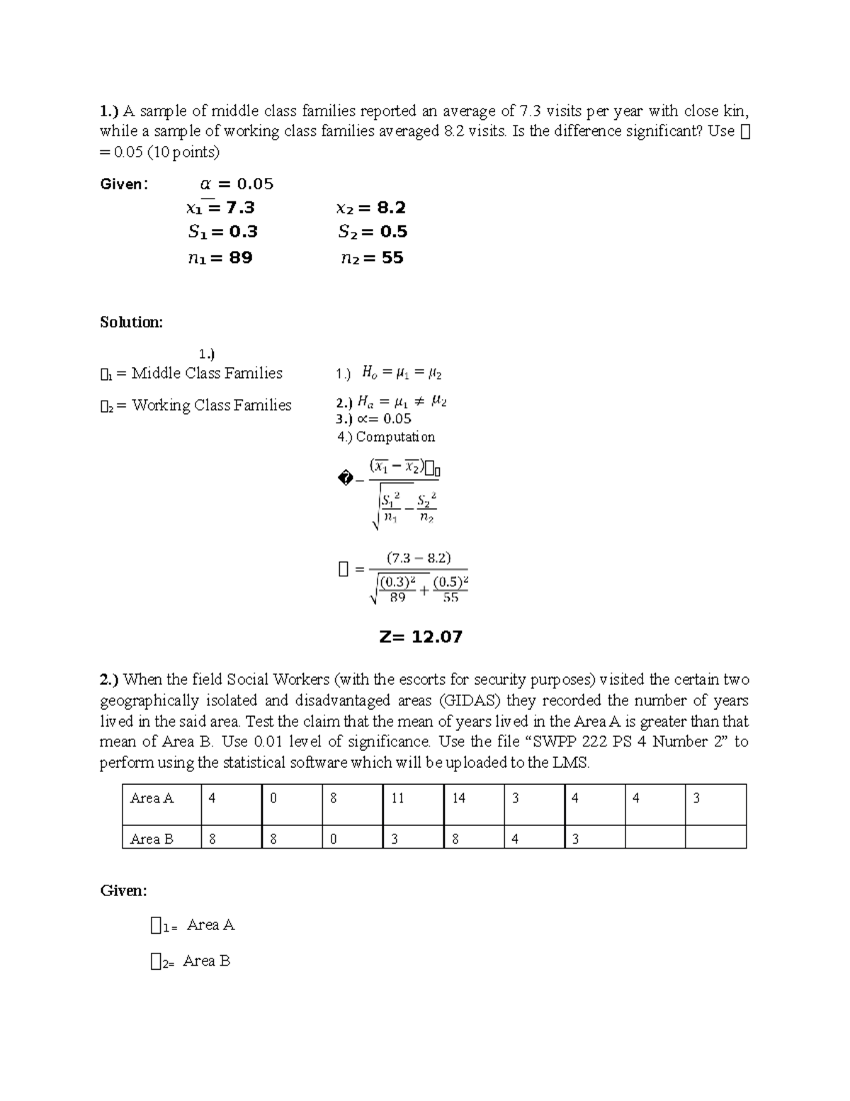 Statistics - Enjoy - 1.) A sample of middle class families reported an ...
