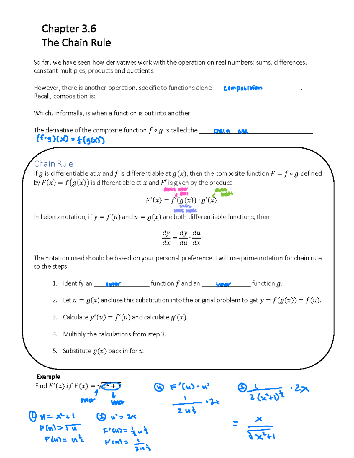 Section 3.6; Proff. Martinez - Chapter 3. 6 The Chain Rule So far, we have seen how derivatives ...