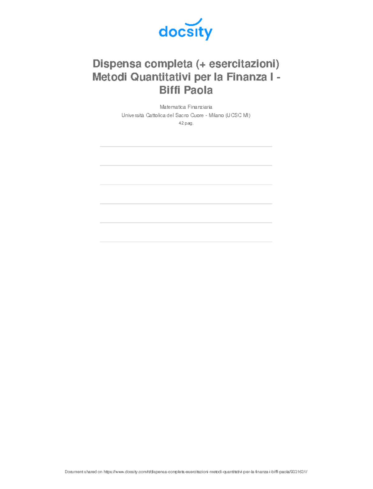 Docsity dispensa completa esercitazioni metodi quantitativi per la finanza i biffi paola ...