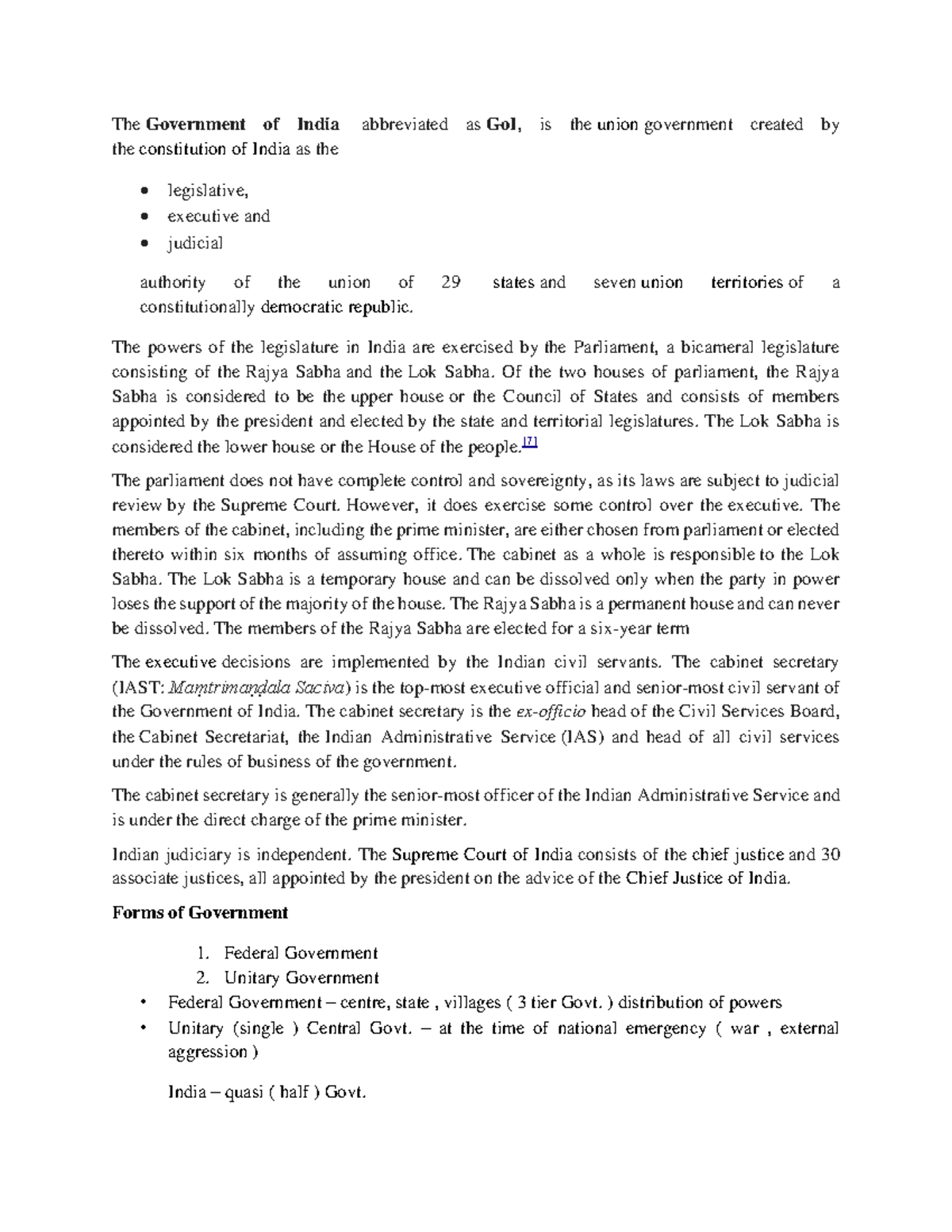 Module 2 - Lecture notes - The Government of India abbreviated as GoI ...