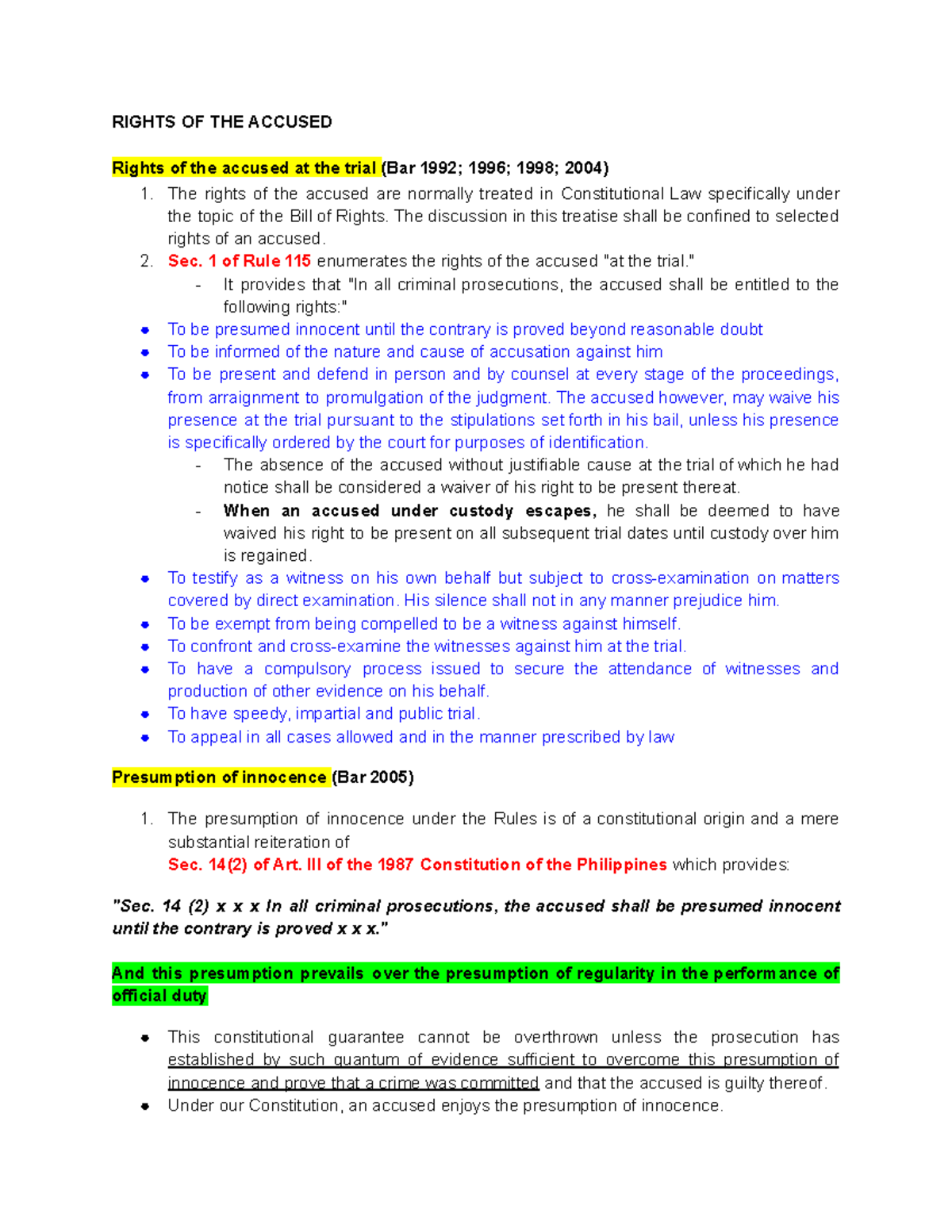 Rule 115 Crim Pro - criminal procedure reviewer criminal procedure ...