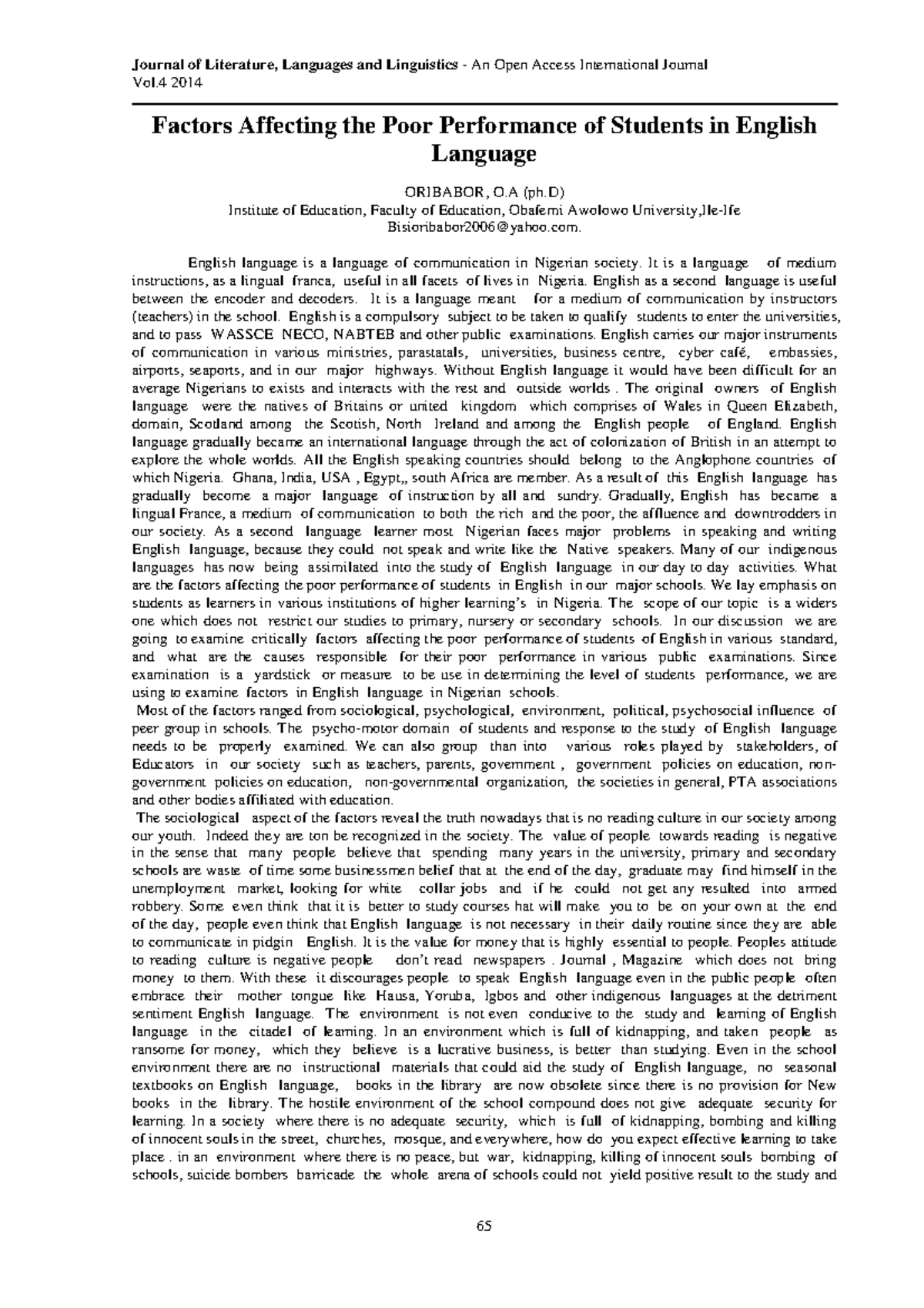 Factors Affecting the Poor Performance o - English language is a ...