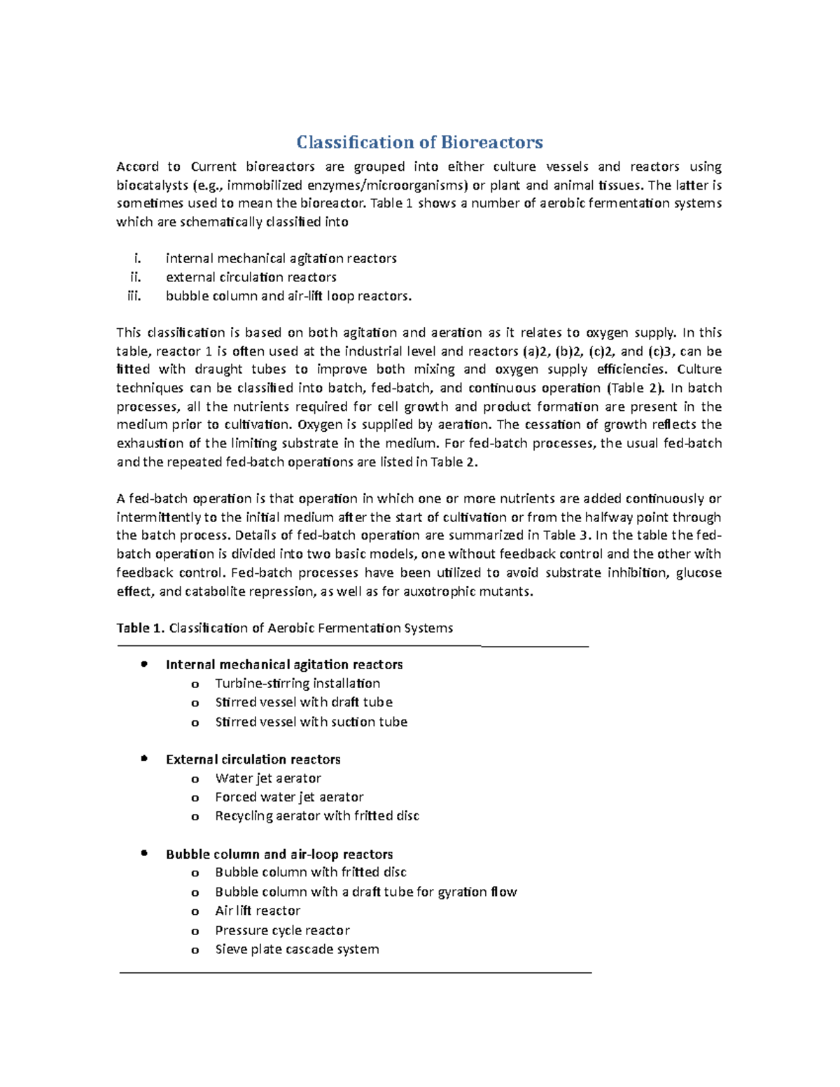 Classification of Bioreactors - Classification of Bioreactors Accord to ...