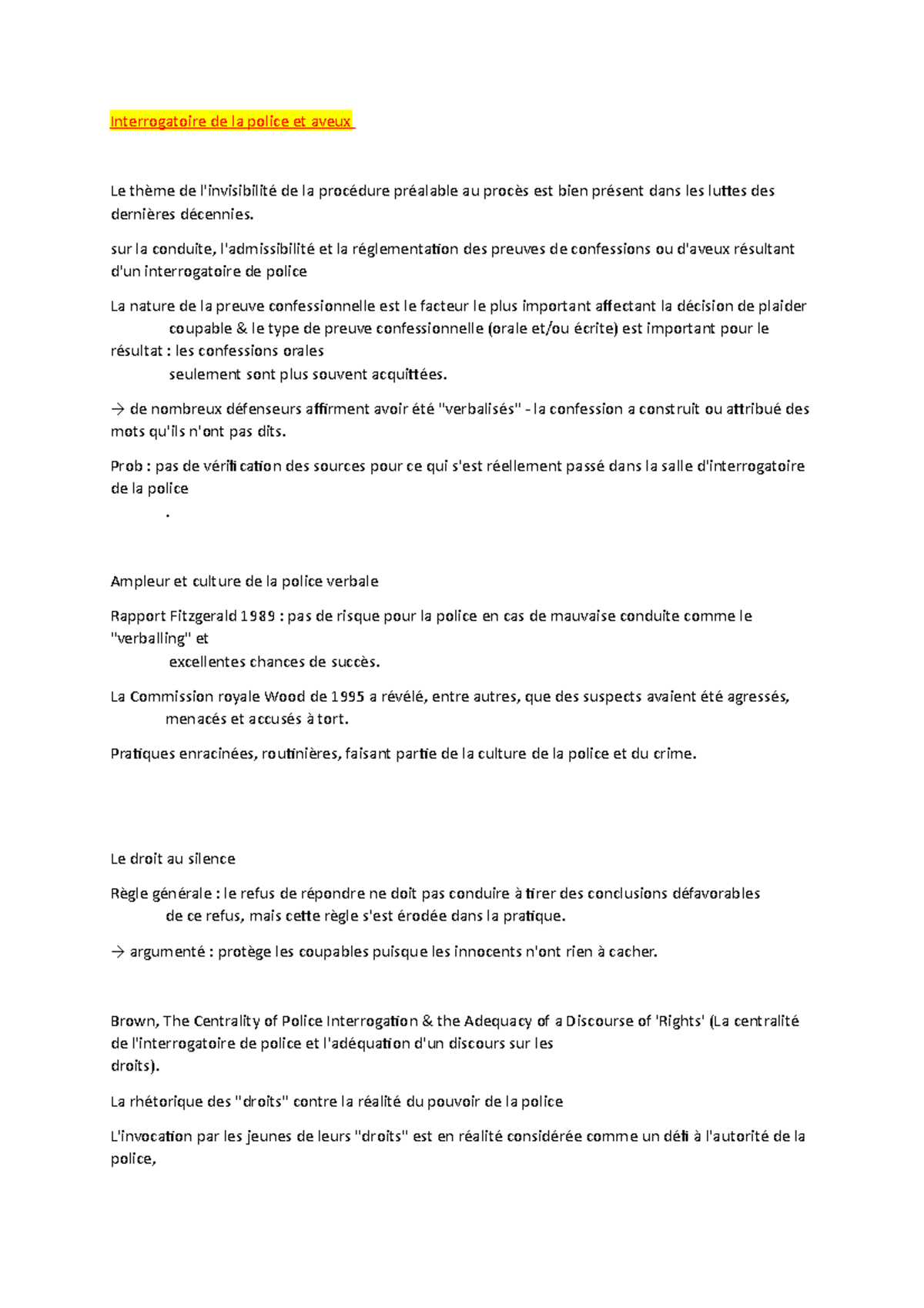 Interrogatoire de la police et aveux - sur la conduite, l'admissibilité ...