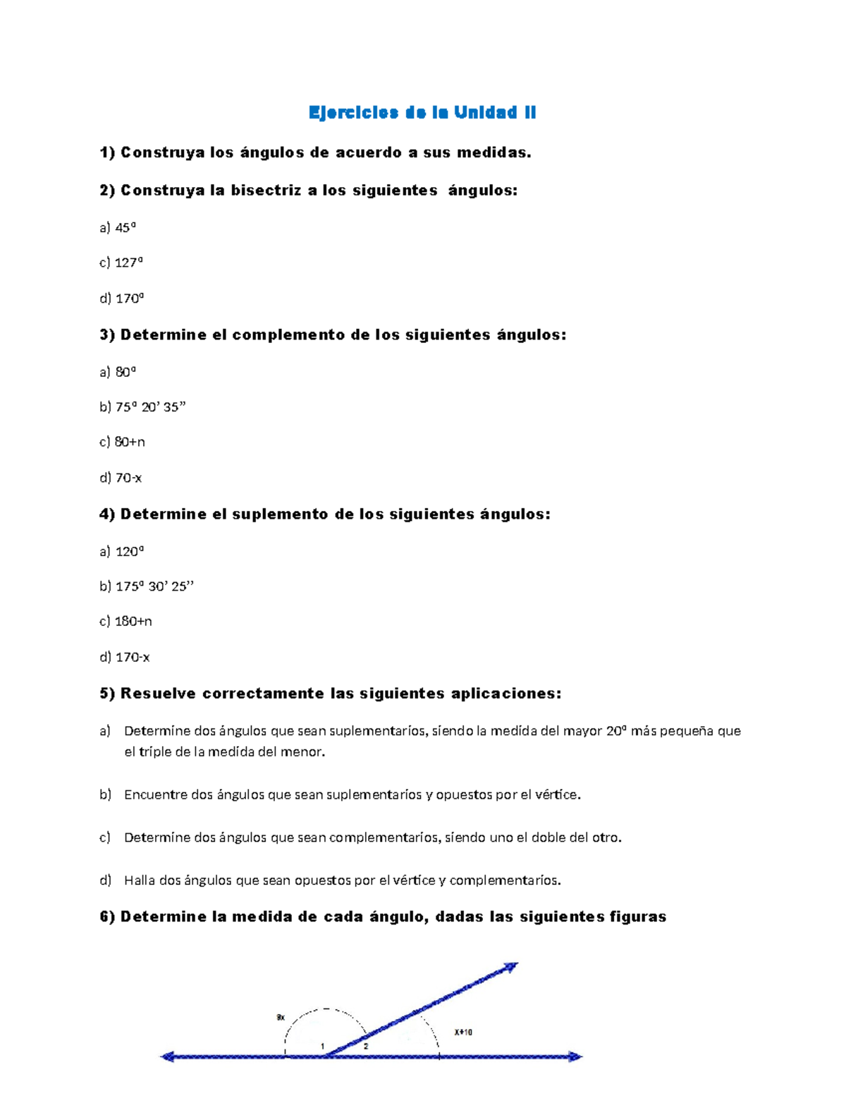 Actividades Unidad II M - Ejercicios de la Unidad II Construya los ángulos de acuerdo a sus ...