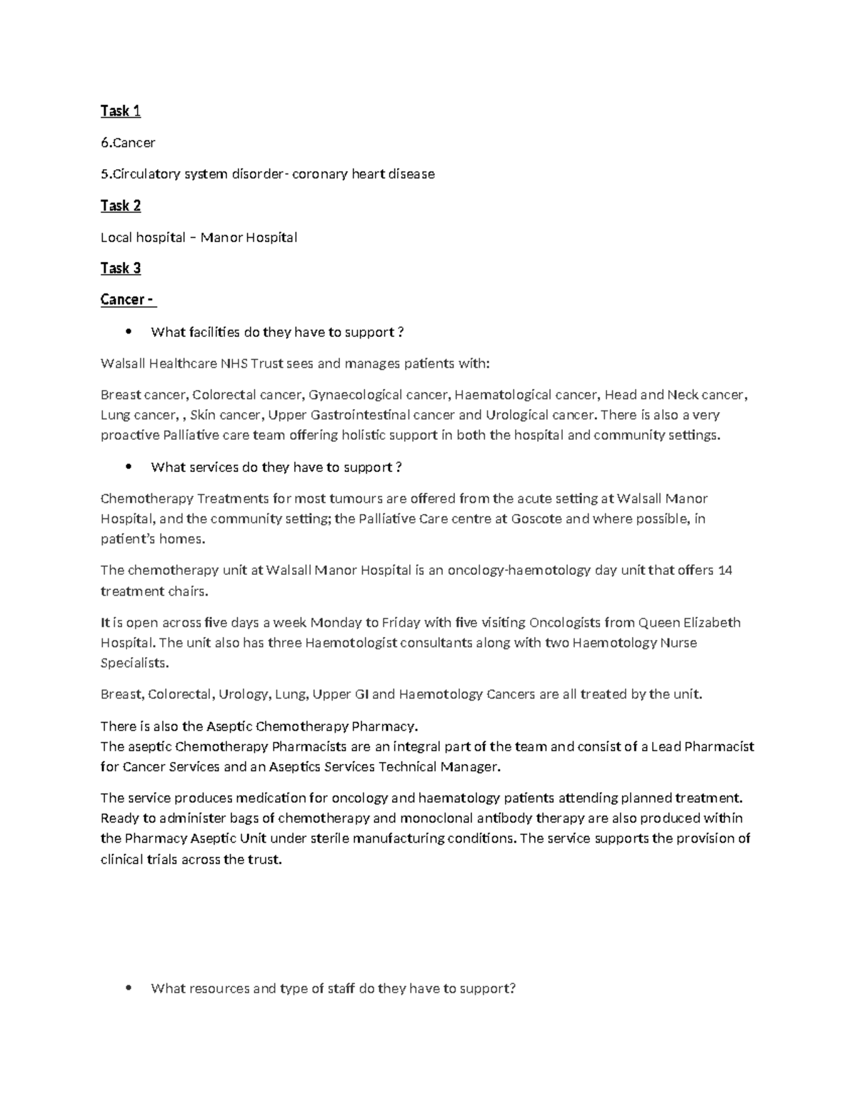 Hsc - task - HEALTH AND SOCIAL CARE - Task 1 6 5 system disorder- coronary heart disease Task 2 ...