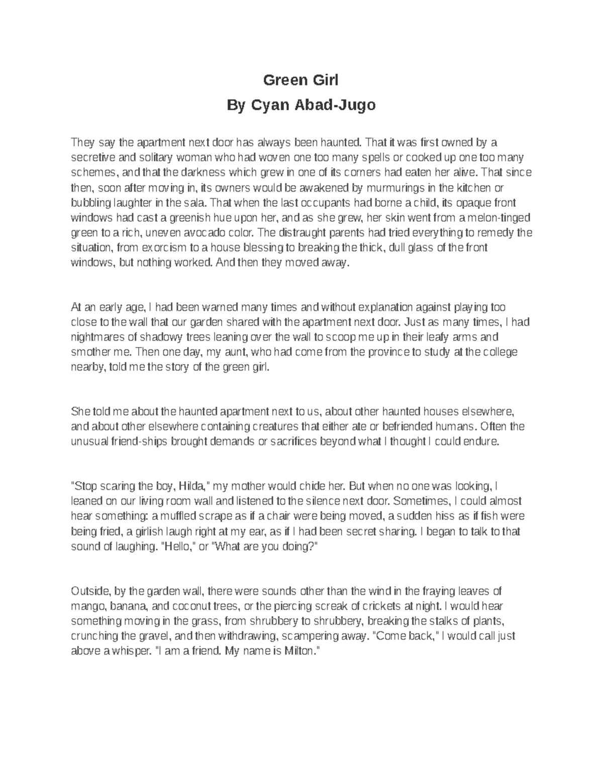 Green girl - Readings for fantasy and realism - Green Girl By Cyan Abad ...