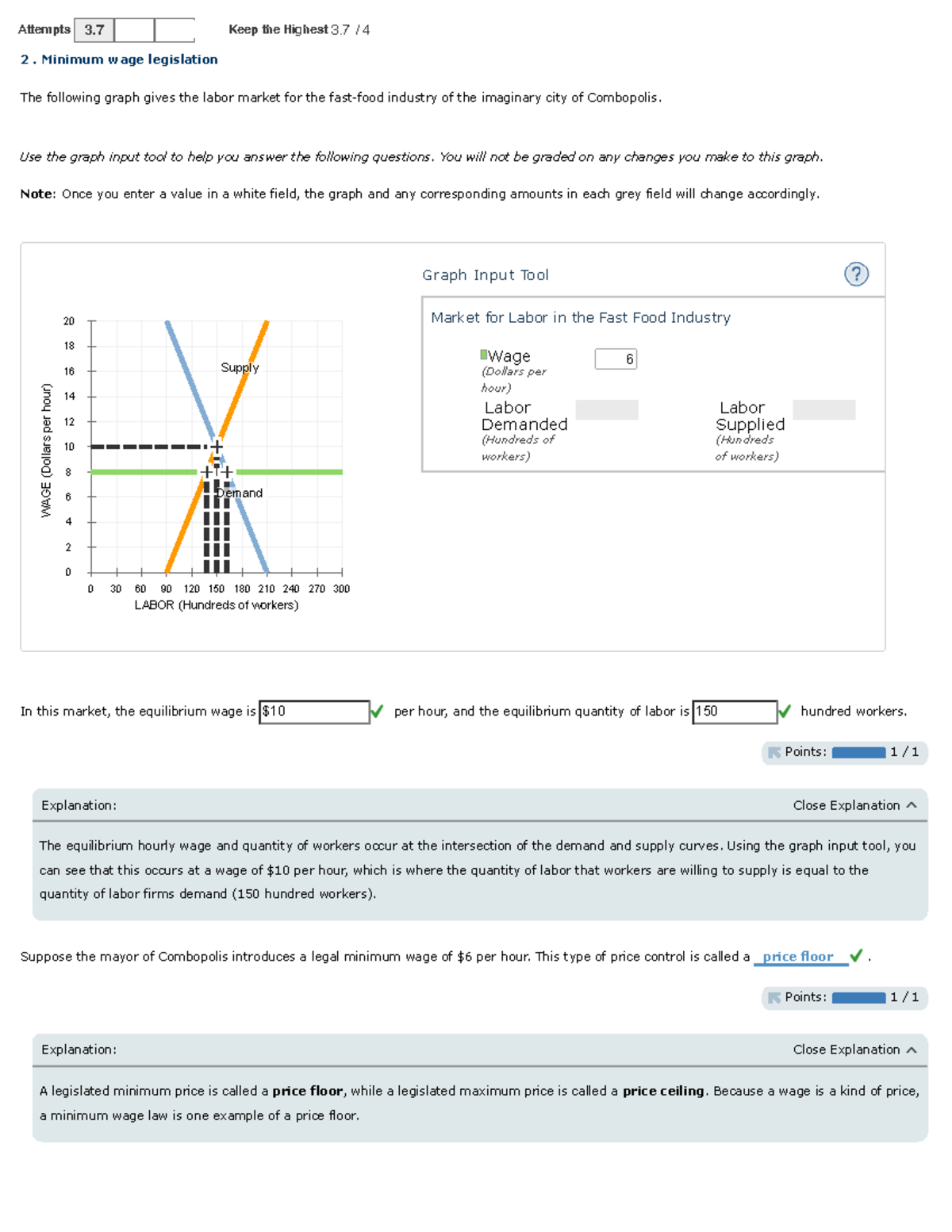 2 . Minimum wage legislation - Points: 1 / 1 Close Explanation Points ...