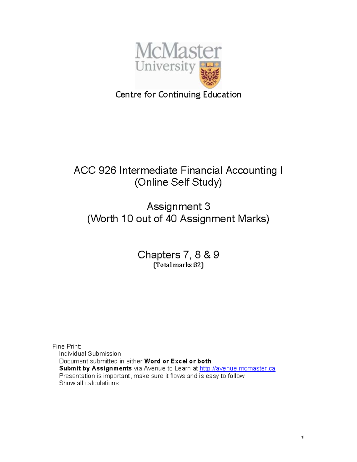 Assignment 3A ACC926 Intermediate I - Centre for Continuing Education ...