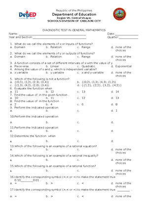 Long - Math Quiz 1 - Basic Math- [October 7, 2018] DIRECTIONS: Shade ...