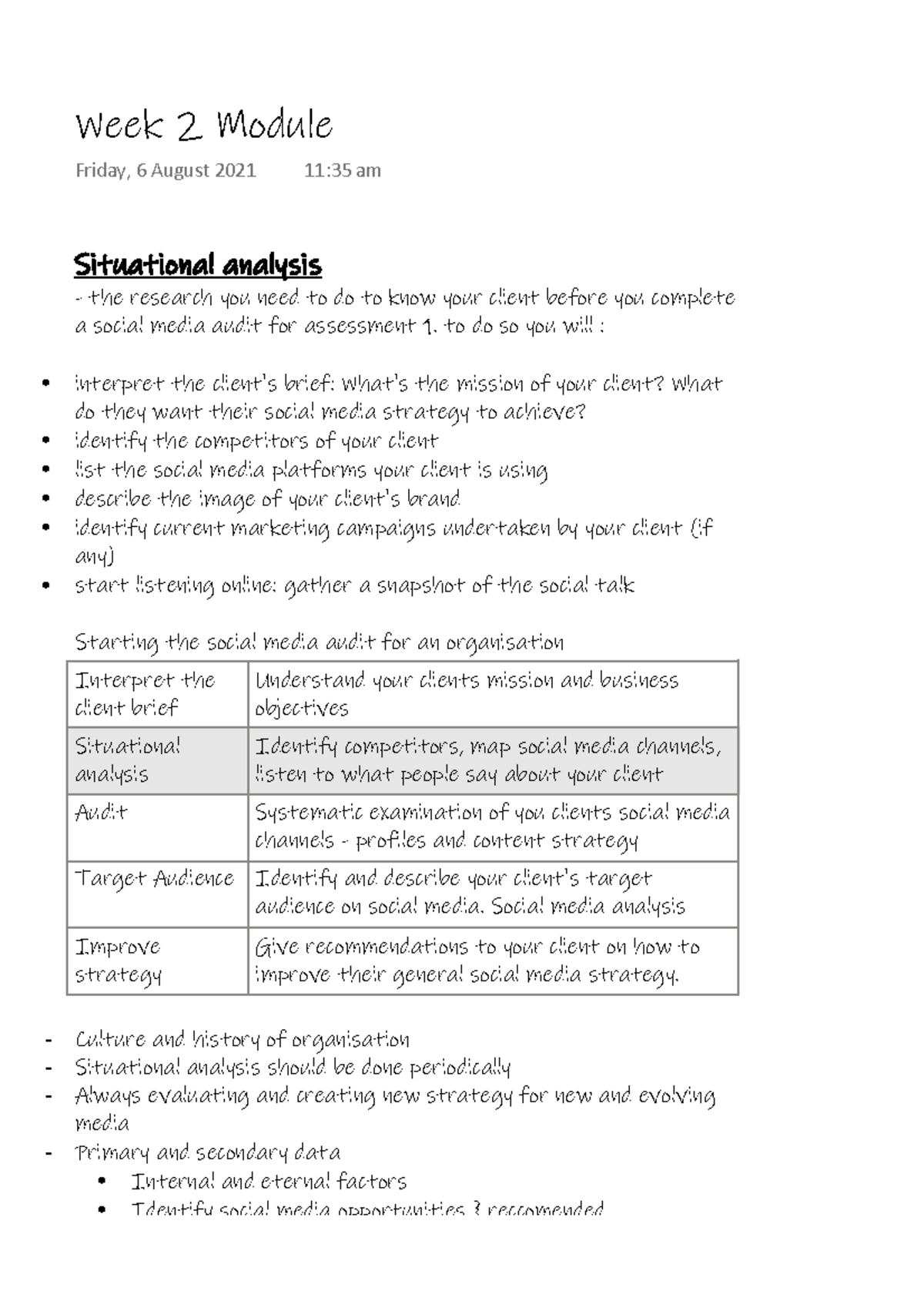 CYB104 Week 2 Module - Lecture notes - Situational analysis the ...