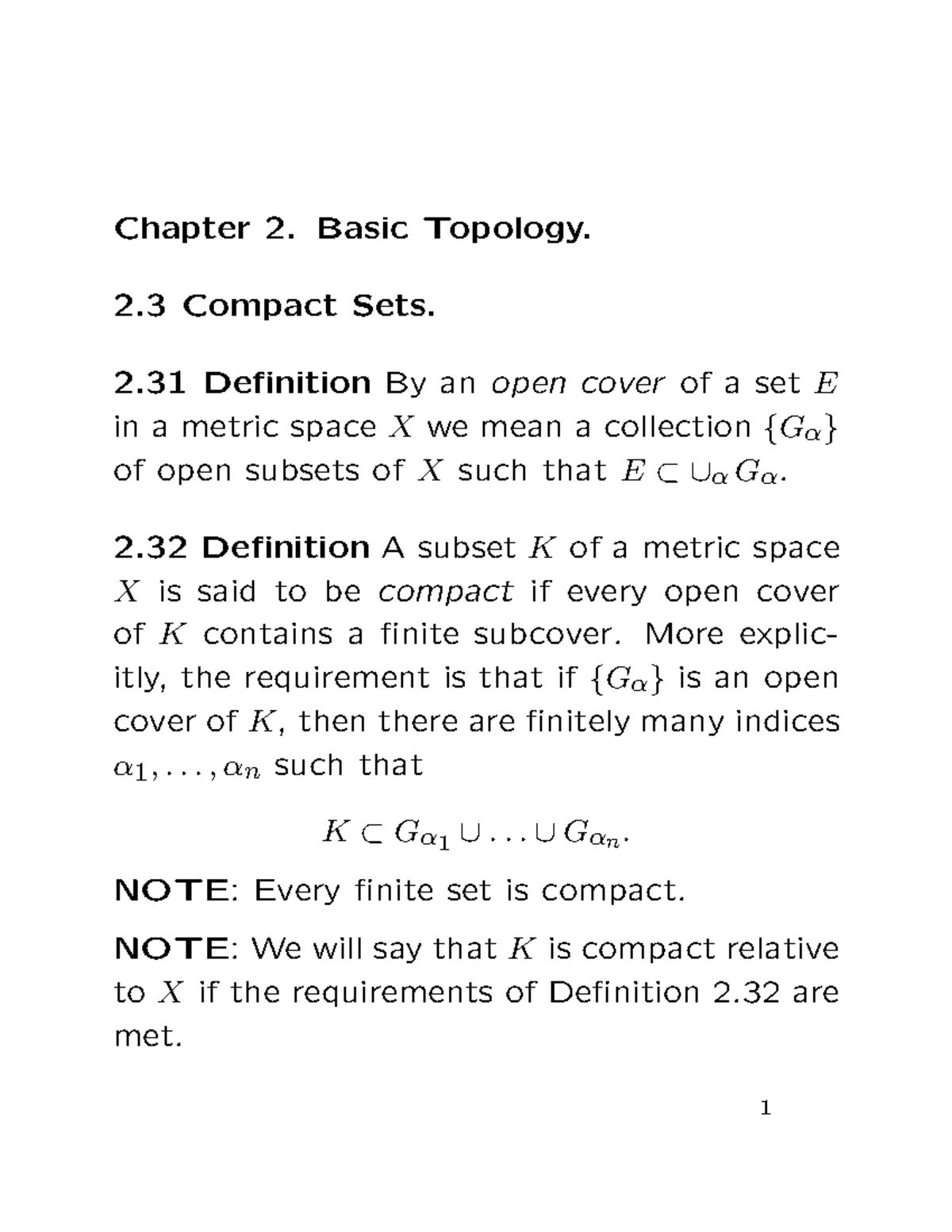 520D a y7 - Chapter 2. Basic Topology. 2 Compact Sets. 2 Definition By ...