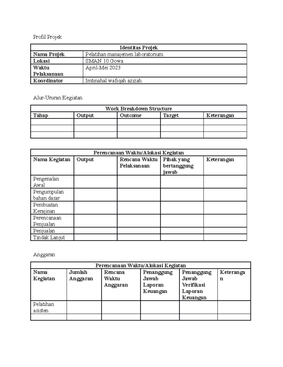 Ruang Kolaborasi - Profil Projek - Profil Projek Identitas Projek Nama ...