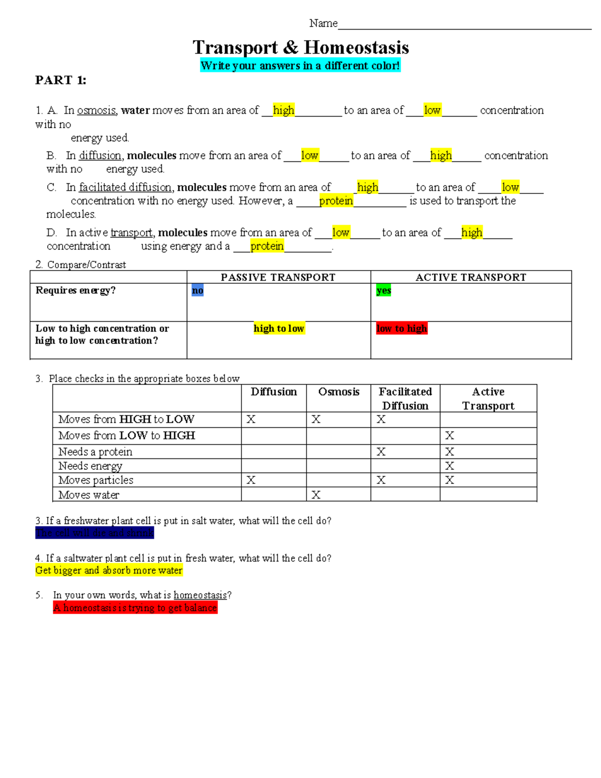 Copy of Day 18 Cell Transport Review Sheet Final - Transport ...