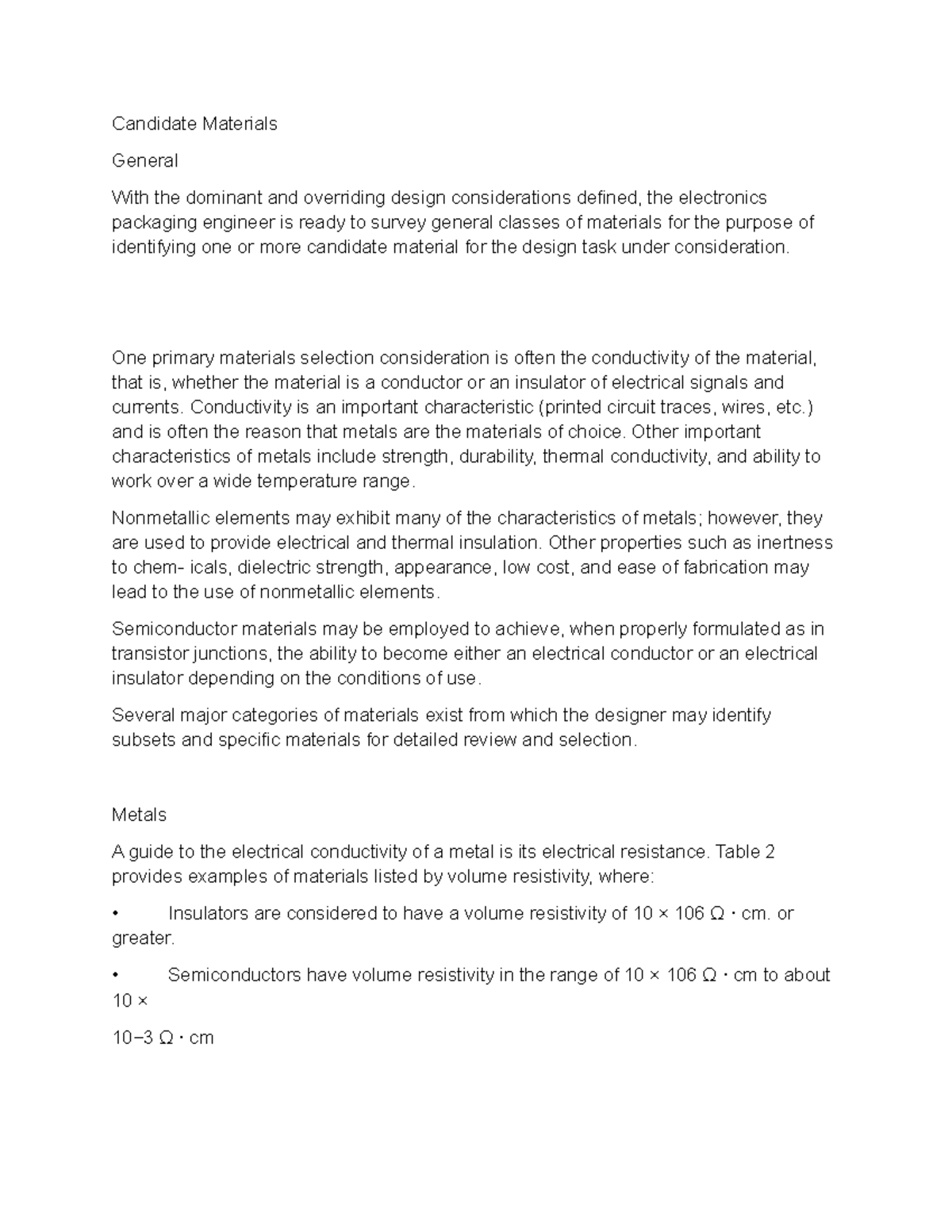 Candidate Materials - Candidate Materials General With the dominant and ...
