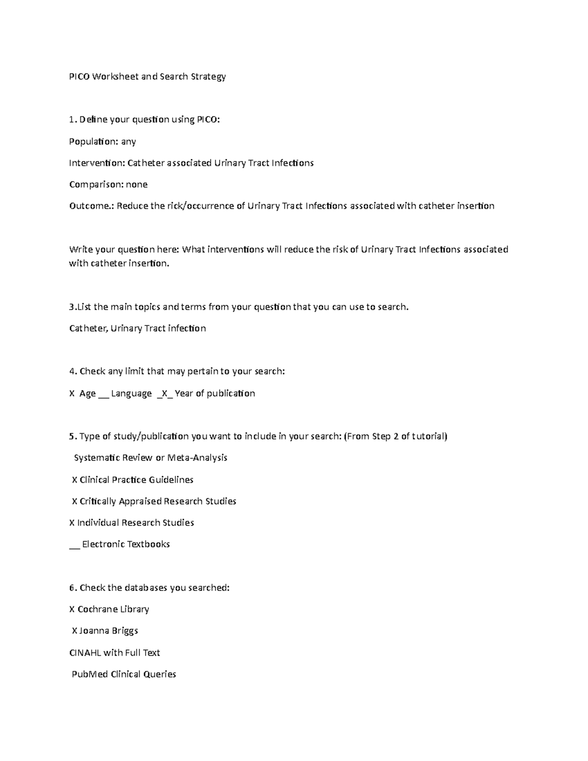 PICO Worksheet and Search Strategy Feb 2023 - PICO Worksheet and Search ...