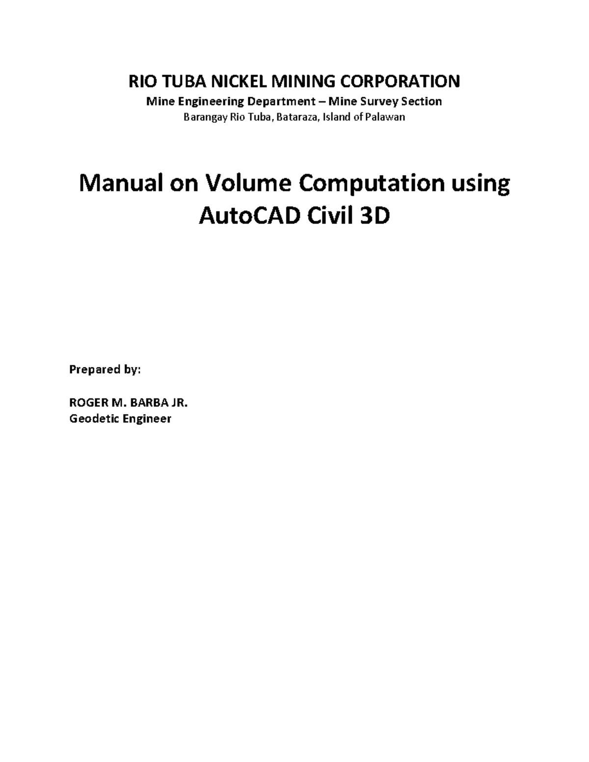 Volume Computation - BARBA JR. Geodetic Engineer 1. Overview Volume ...