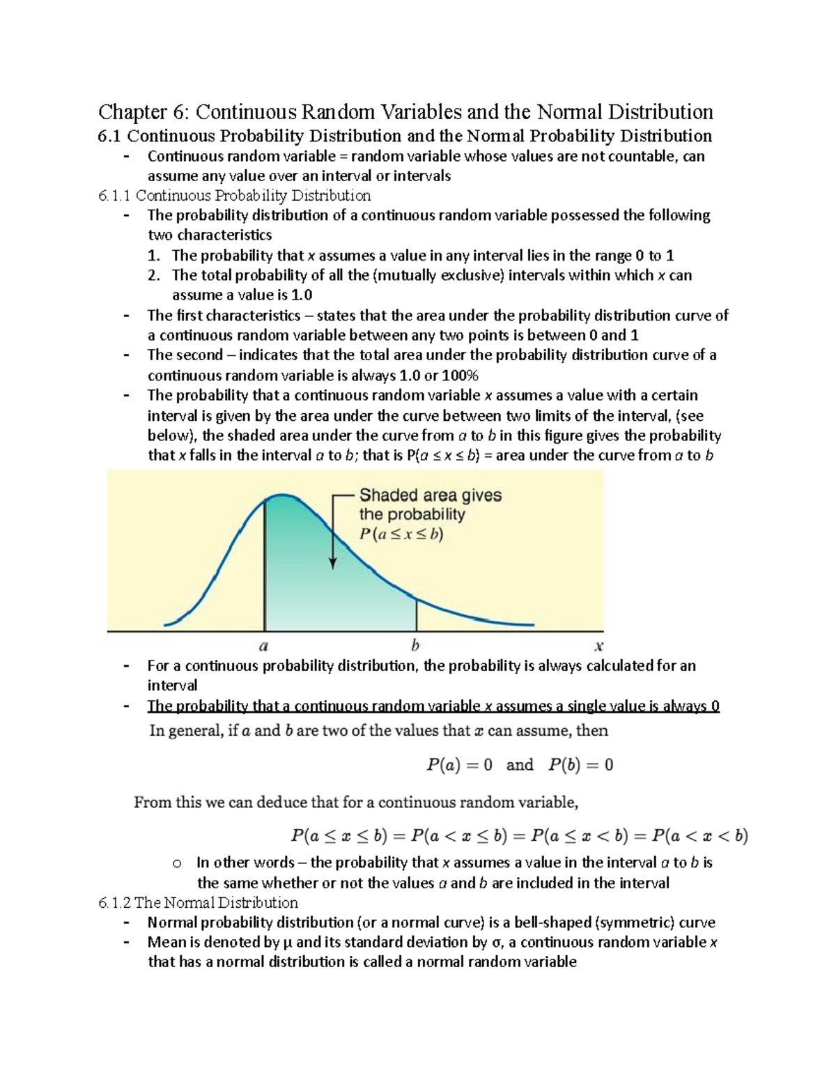 Chapter 6 - Chapter 6: Continuous Random Variables and the Normal Distribution 6 Continuous ...