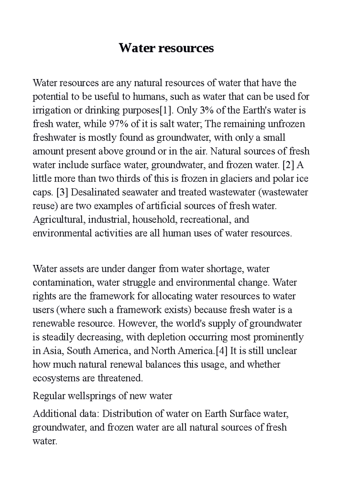Water resources - Ifah - Water resources Water resources are any ...