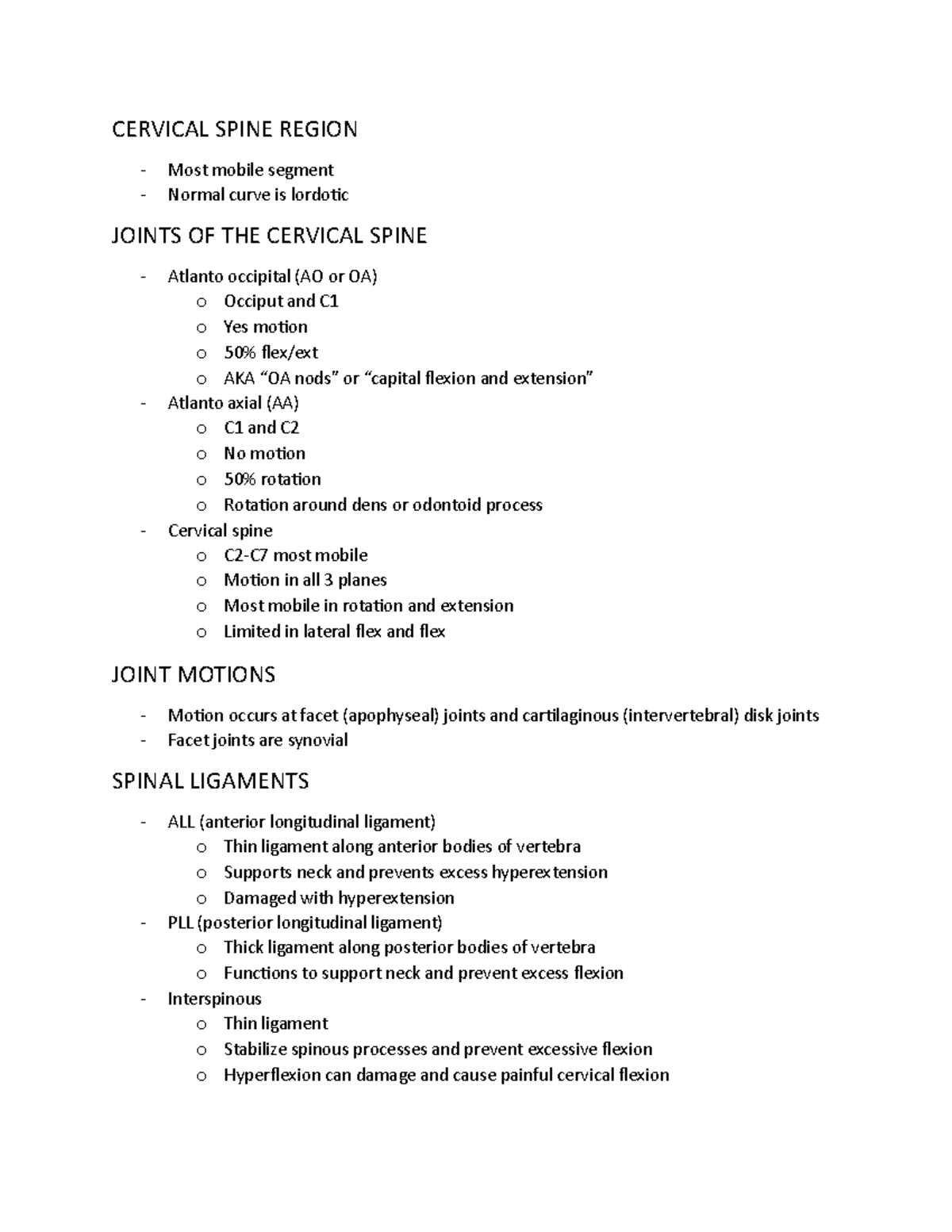 Cervical and Trunk - CERVICAL SPINE REGION Most mobile segment Normal ...