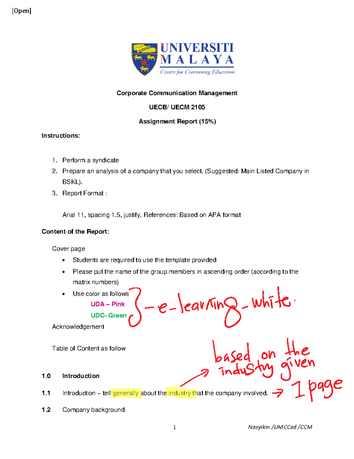 Assignment Report Guideline Briefing.docx - Corporate Communication ...