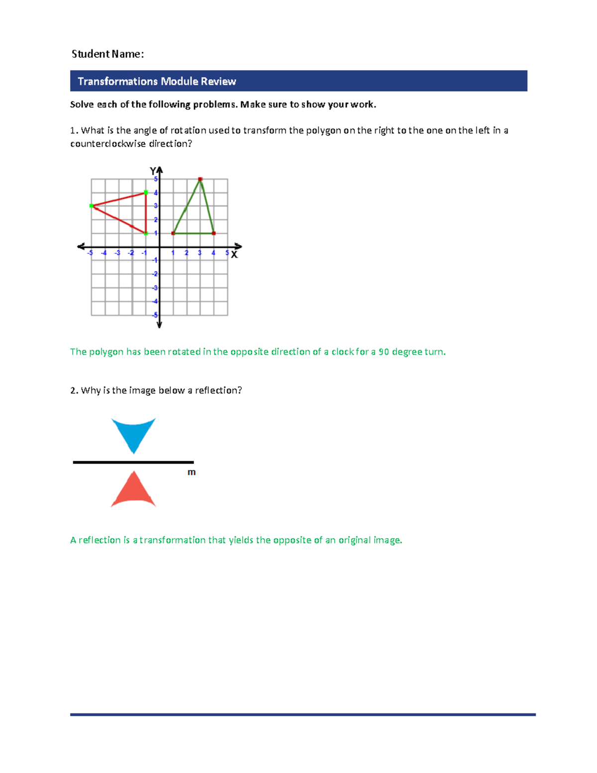 398730 Transformations Module Review Worksheet - Transformations Module ...