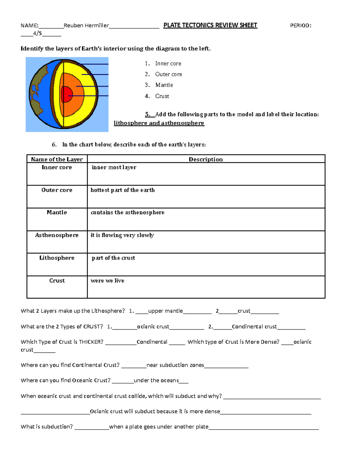 Reuben Hermiller - Plate Tectonics Review Sheet - Google Docs - NAME ...