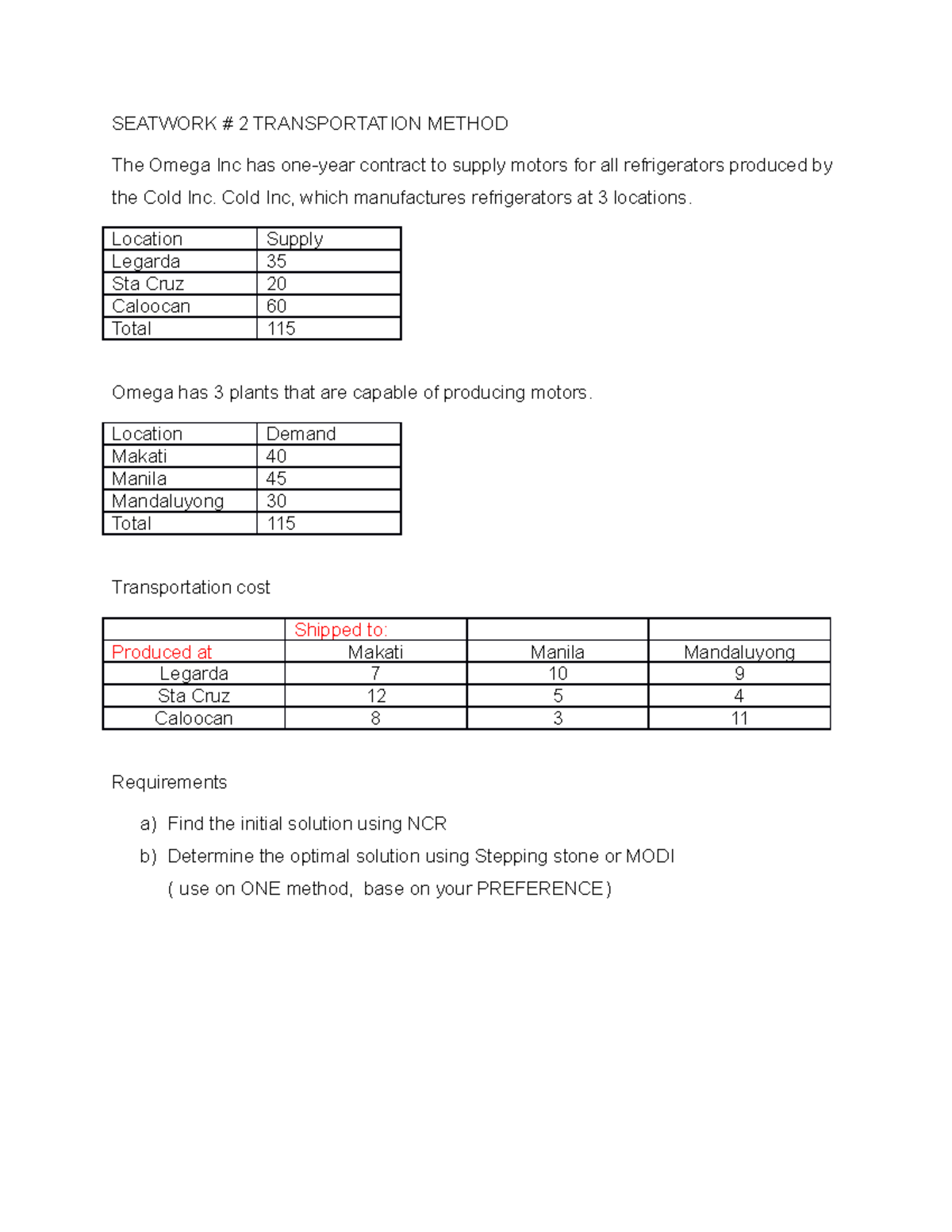 Seatwork # 2 - THIS IS AN EXAMPLE ASSIGNMENT ONLY. IT IS UP TO YOU IF ...