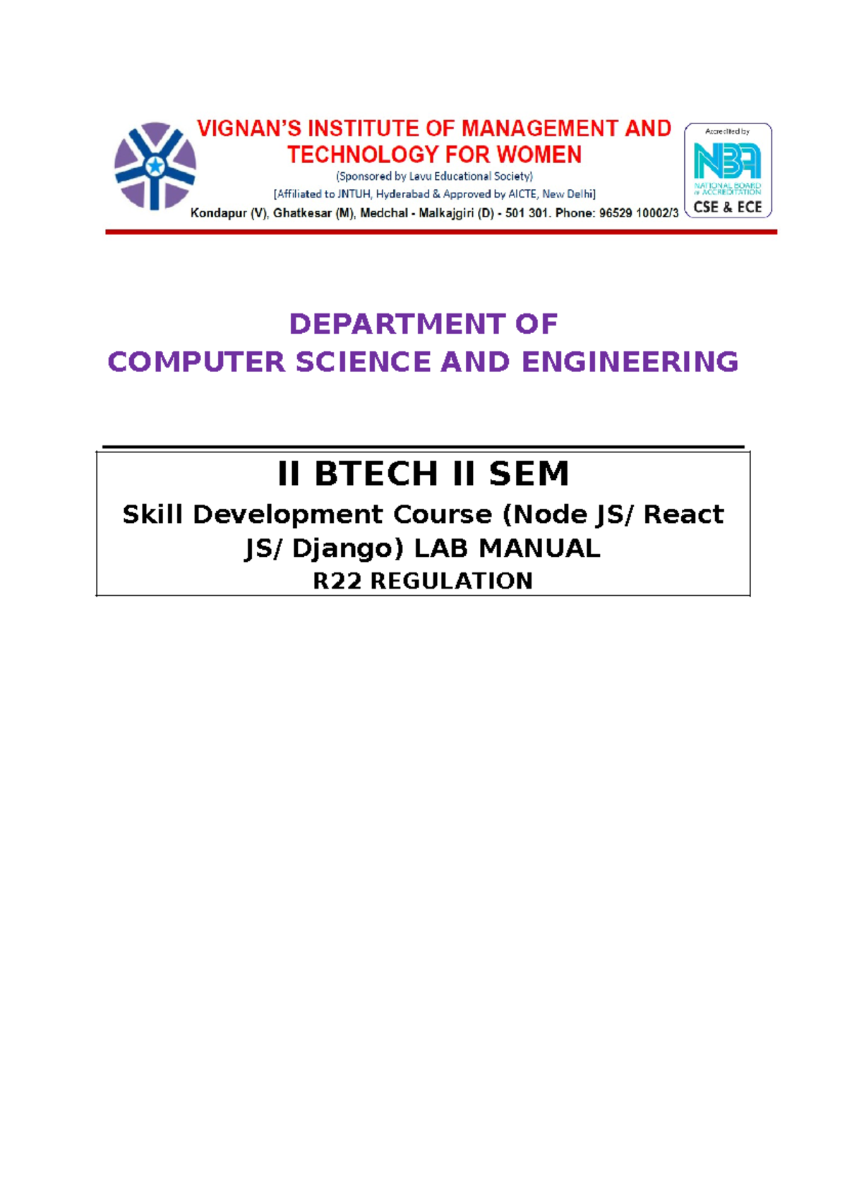 Skill Development Course Ii Ii Node Js React Js Django Lab Manual Department Of Computer 4736
