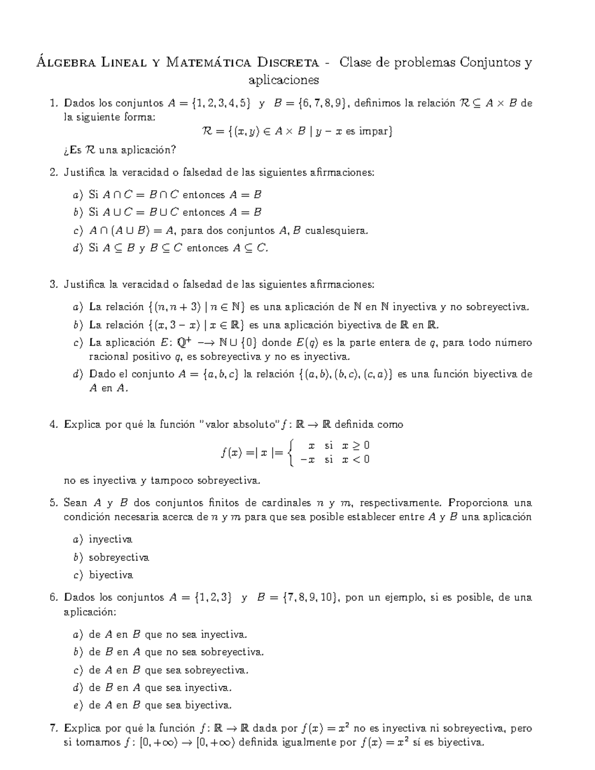 Clase problemas Conjuntos relaciones - Algebra Lineal y Matem ́ ́ atica ...