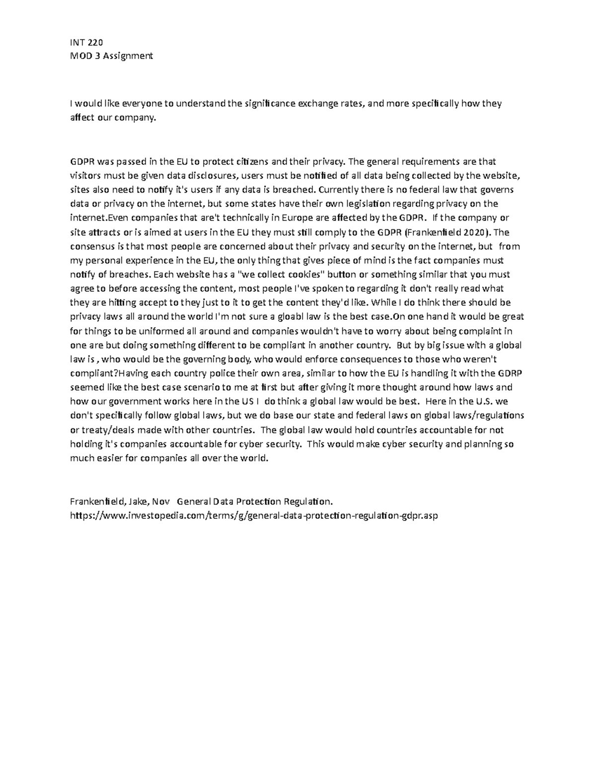 INT 220 Mod 3 Assignment - INT 220 - SNHU - Studocu