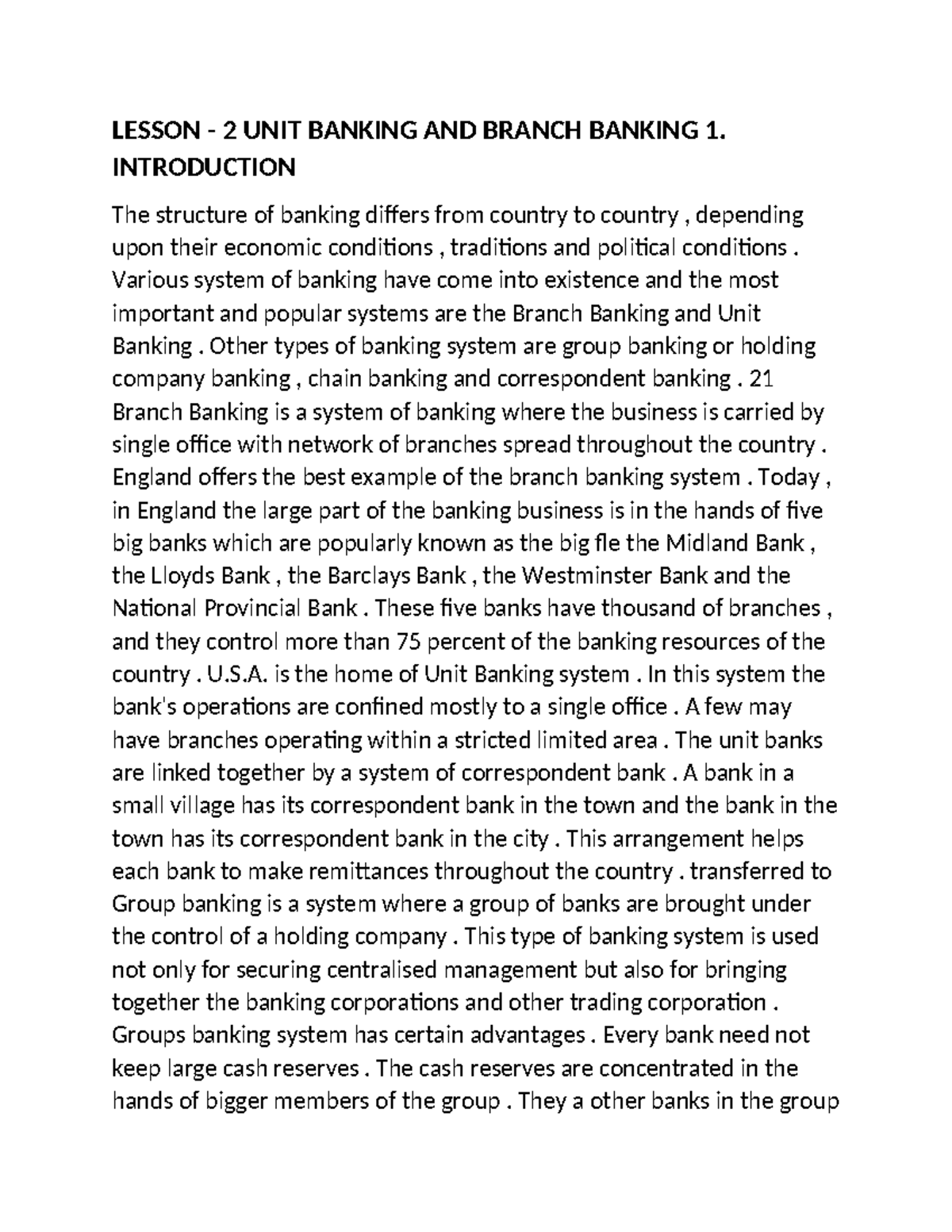 UNIT Banking AND Branch Banking - LESSON - 2 UNIT BANKING AND BRANCH ...