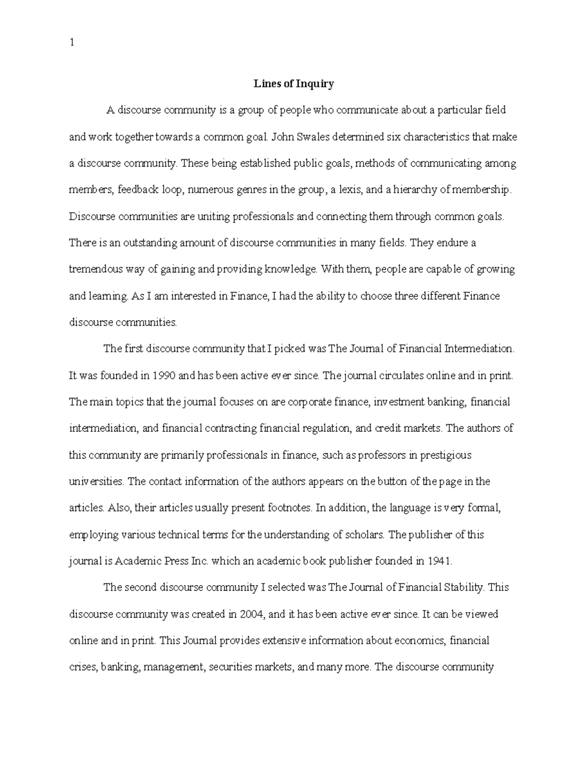 Lines of Inquiry - John Swales determined six characteristics that make ...