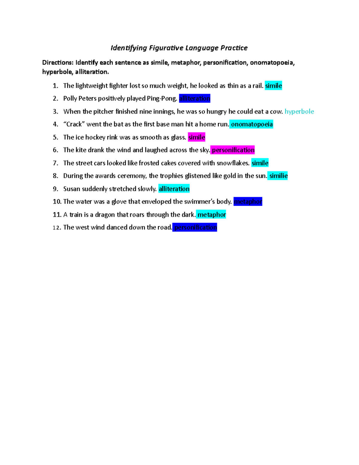 Identifying Figurative Language Practice - CJJ 5020 - Florida A&M ...