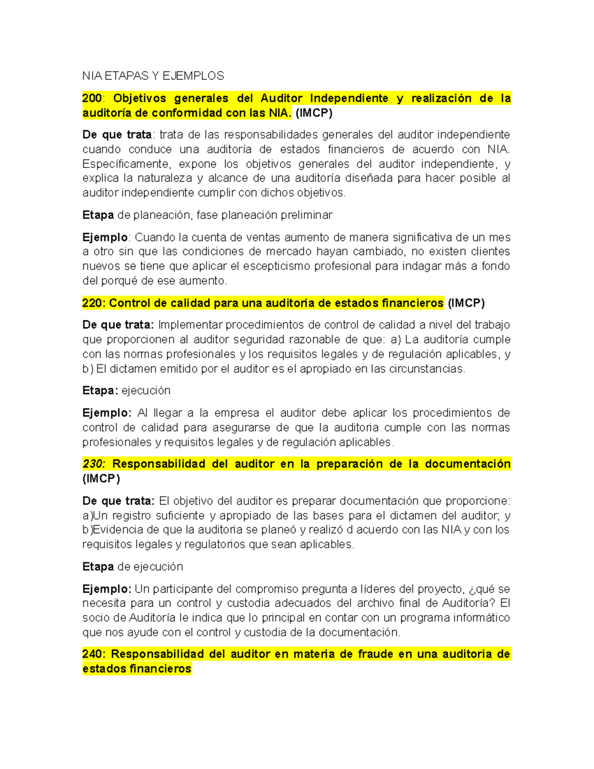 NIA etapas y ejemplos - NIA ETAPAS Y EJEMPLOS 200 : Objetivos generales del Auditor ...