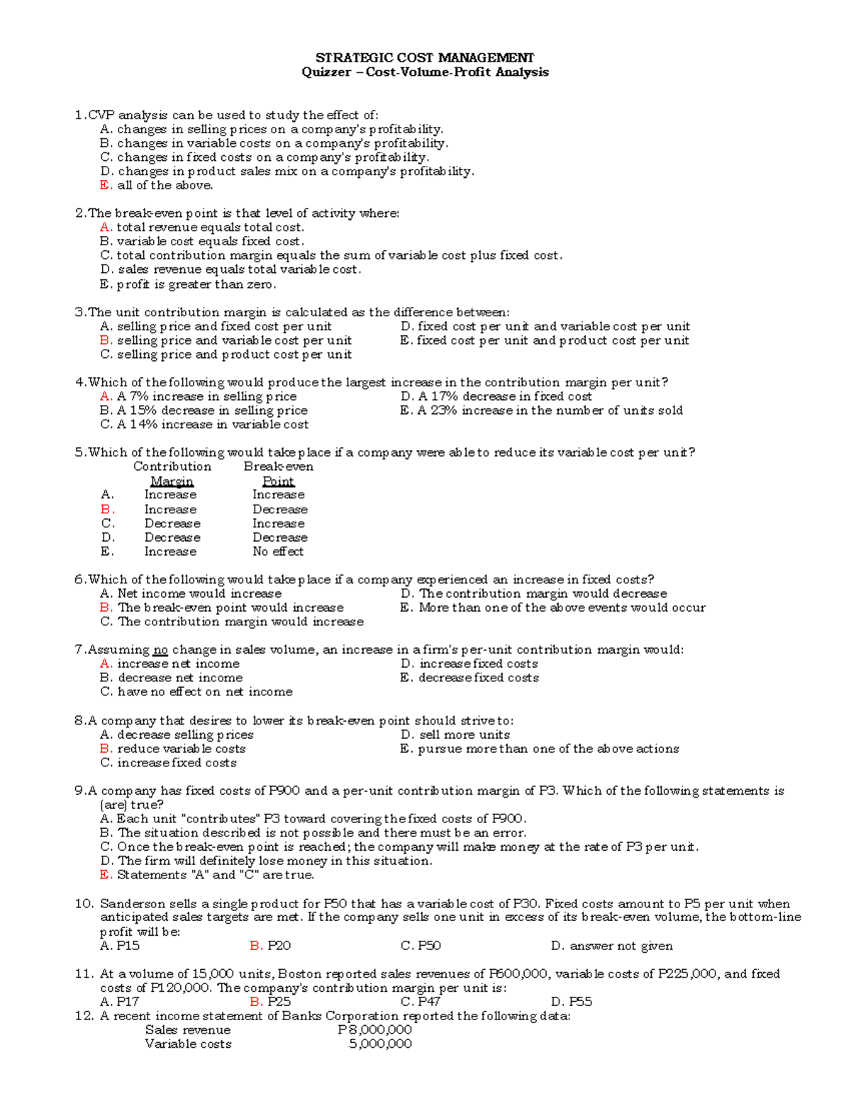 Quizzer-CVP - practice materials for cost acc - STRATEGIC COST MANAGEMENT Quizzer – - Studocu