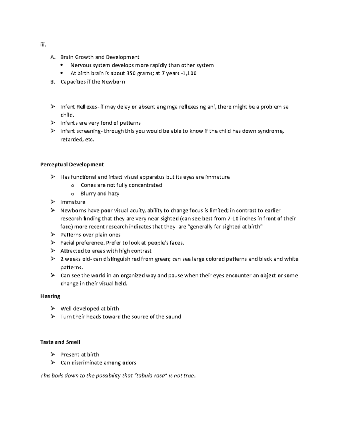 Psychology notes - iii. A. Brain Growth and Development Nervous system ...