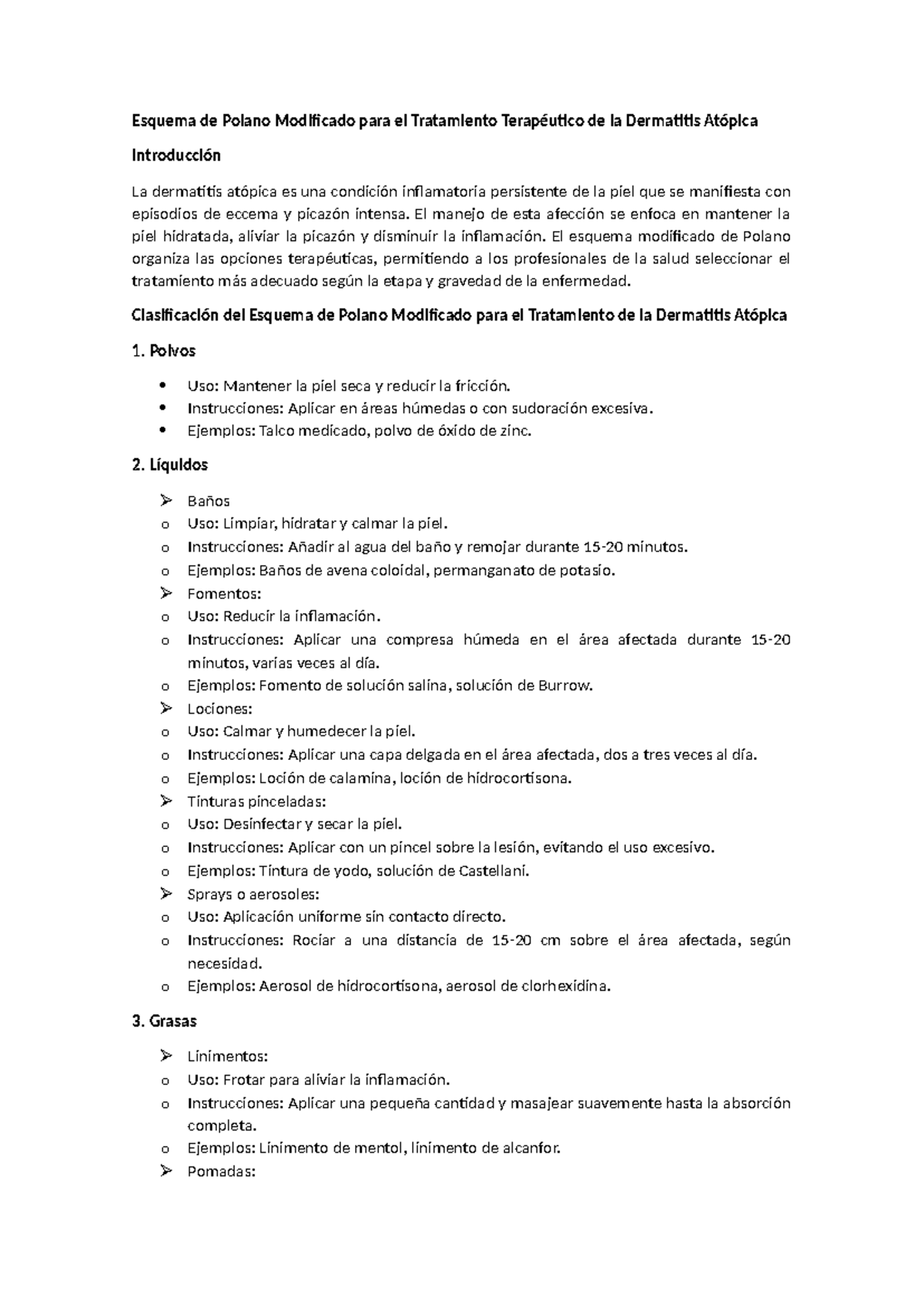 esquema del polano en dermatitis atopica - Esquema de Polano Modificado ...