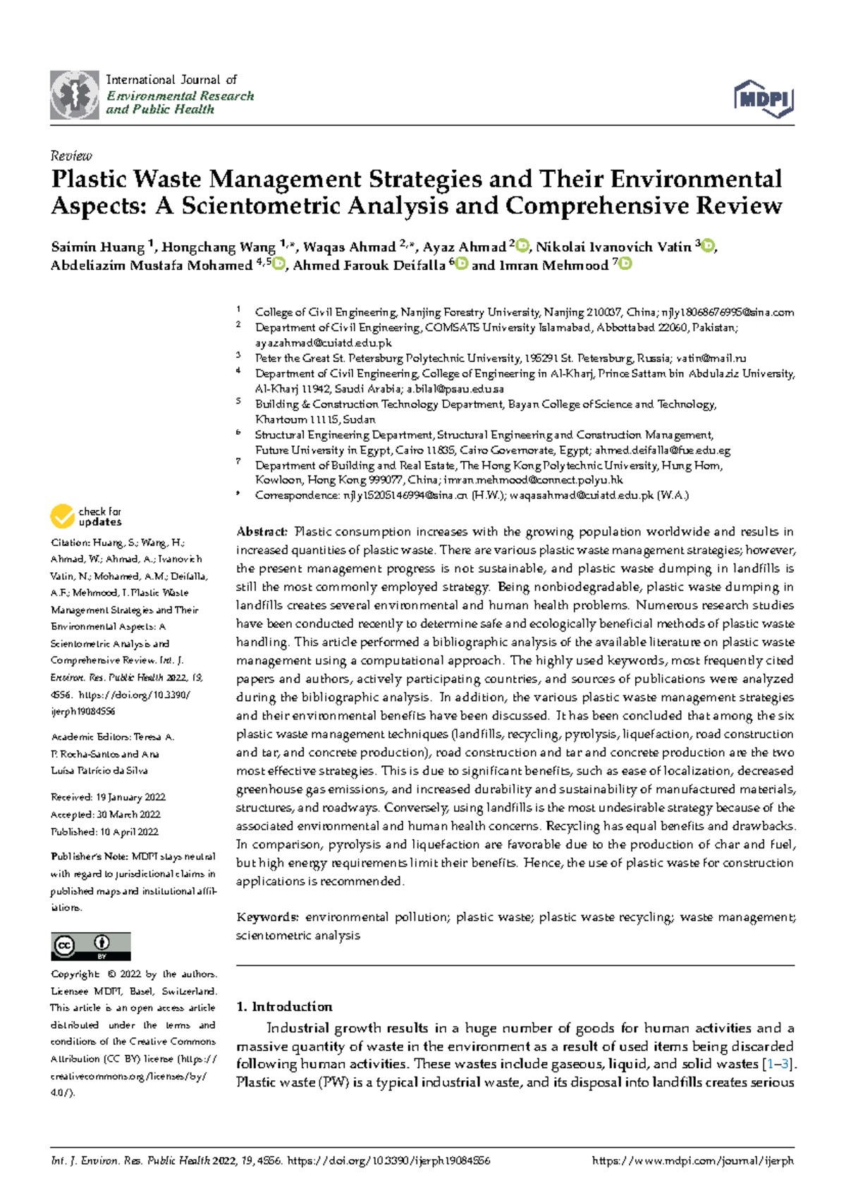 Plastic Waste Management Strategies and - Citation: Huang, S.; Wang, H ...