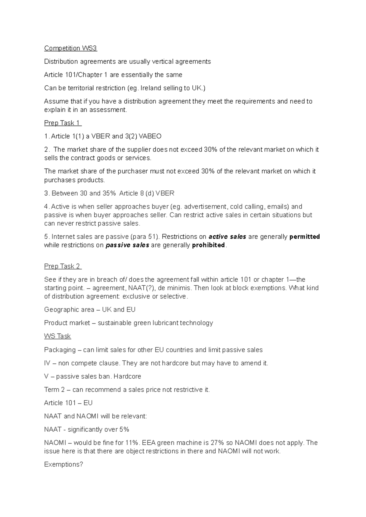 Competition WS3 - WS Work - Competition WS Distribution agreements are ...