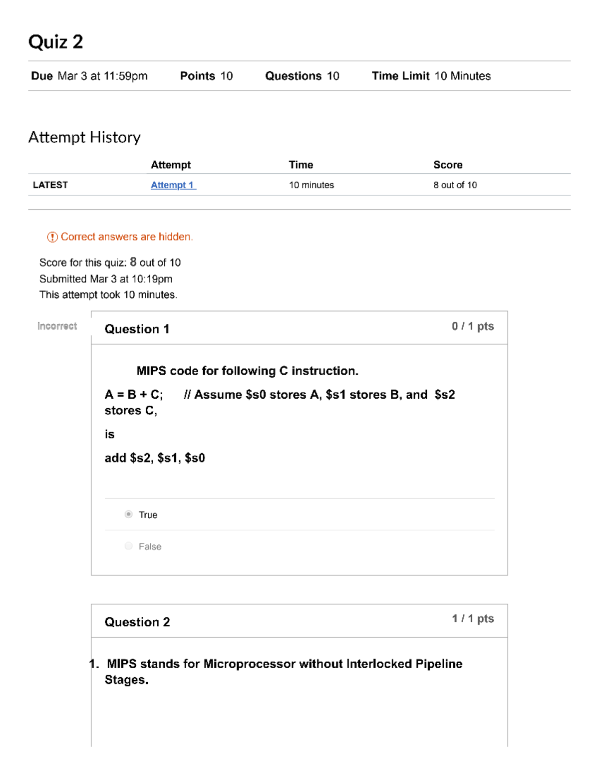 Quiz 2 questions and answers - Quiz 2 Due Mar 3 at 11:59pm Points 10 ...