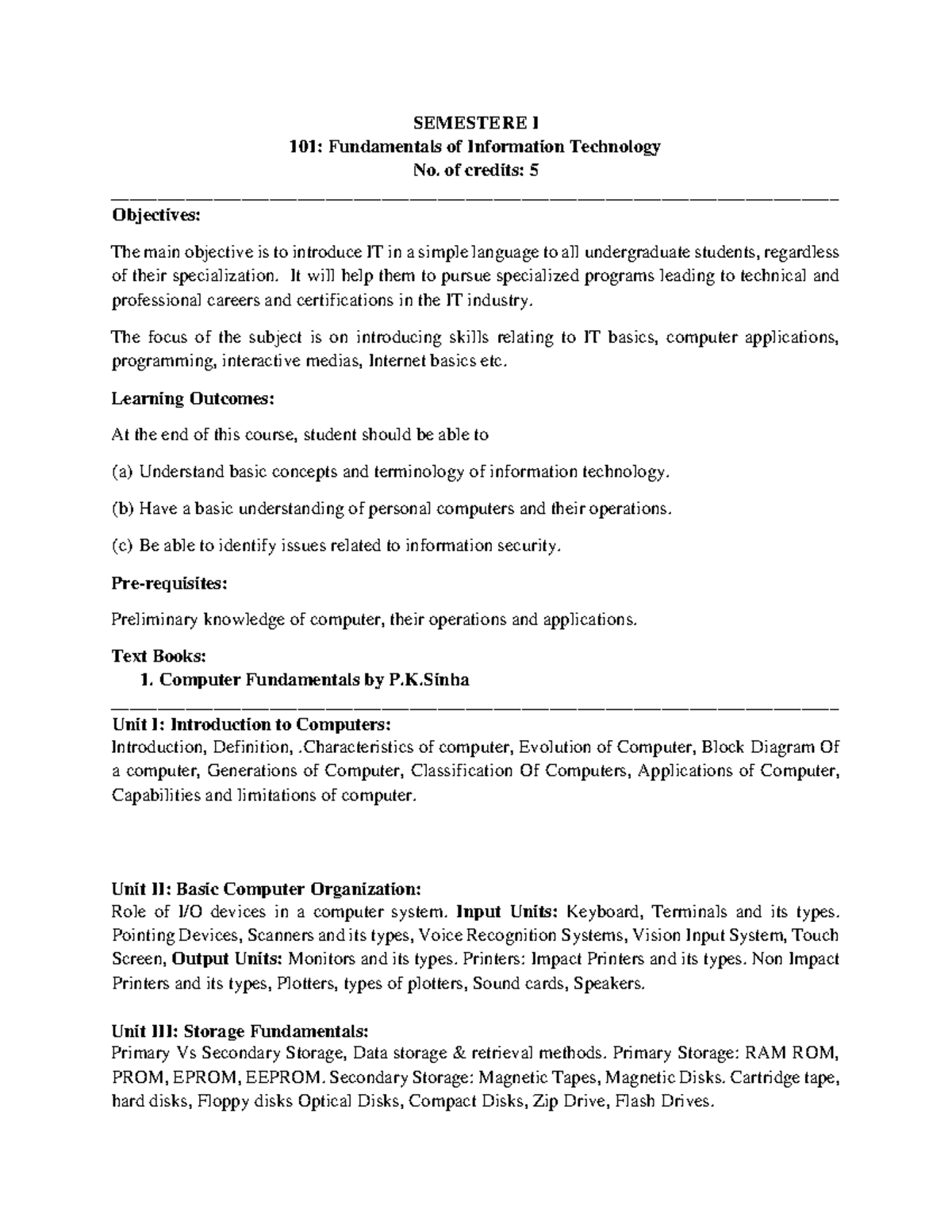 Bca sem i - Fundamentals of Information Technology - SEMESTERE I 101 ...