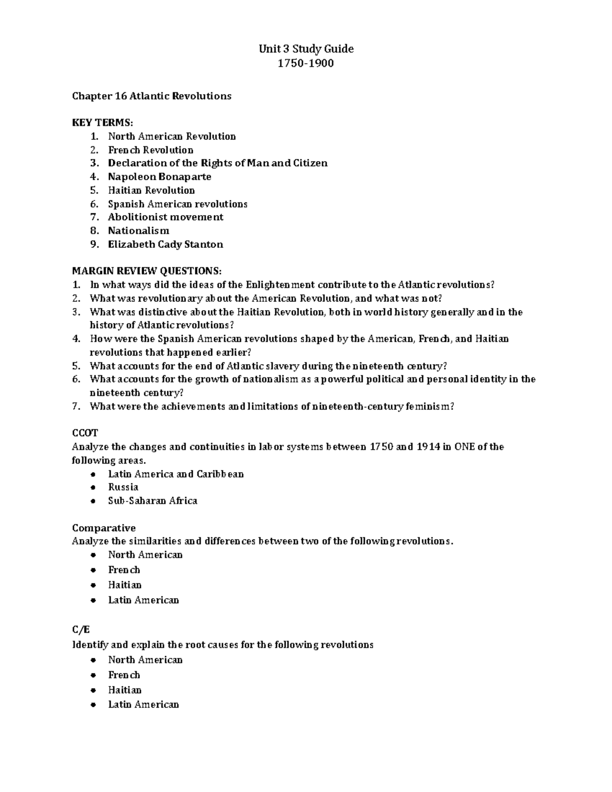 Unit 3 Study Guide - ap world history assignment - 1750- Chapter 16 ...