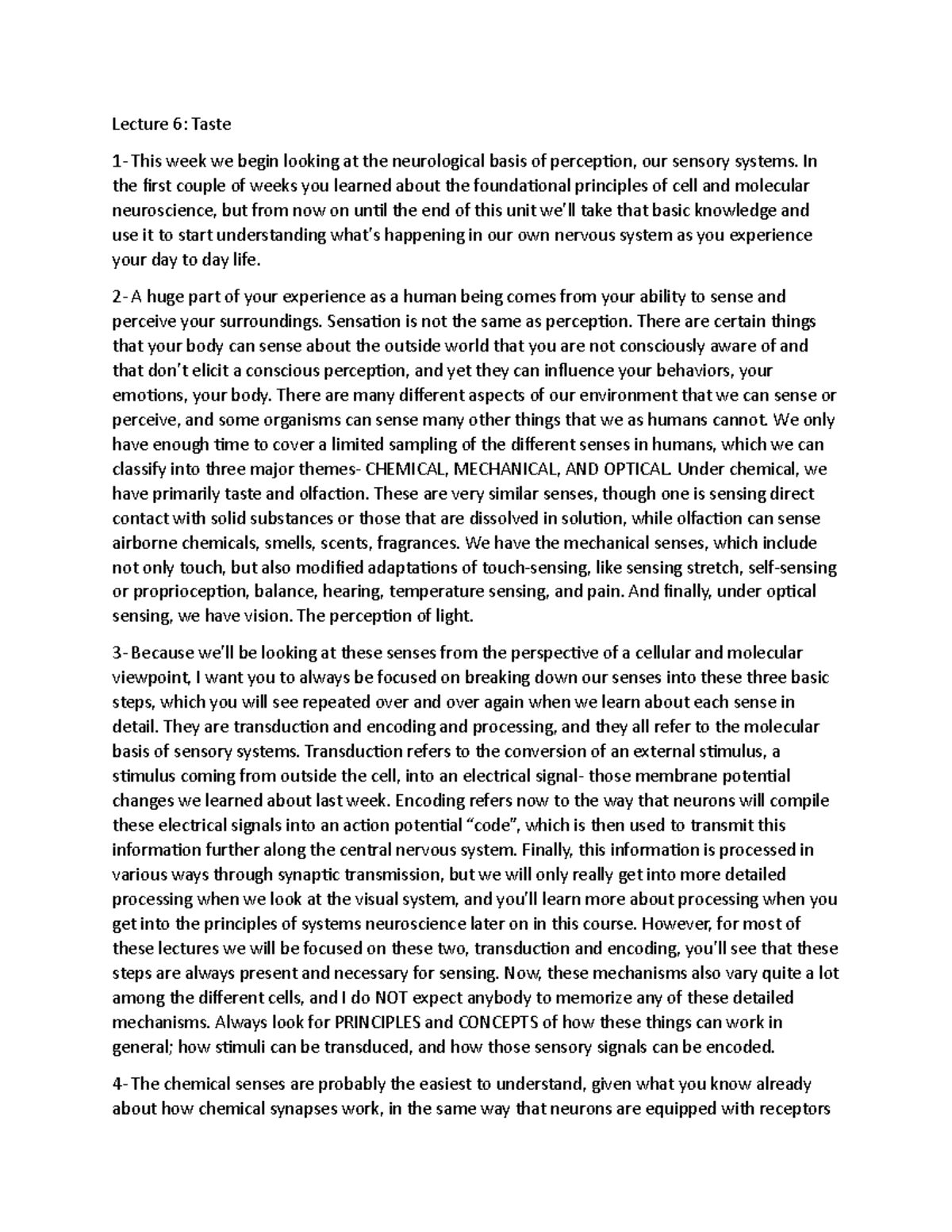 L6-notes - Lecture notes 6 - Lecture 6: Taste 1- This week we begin ...