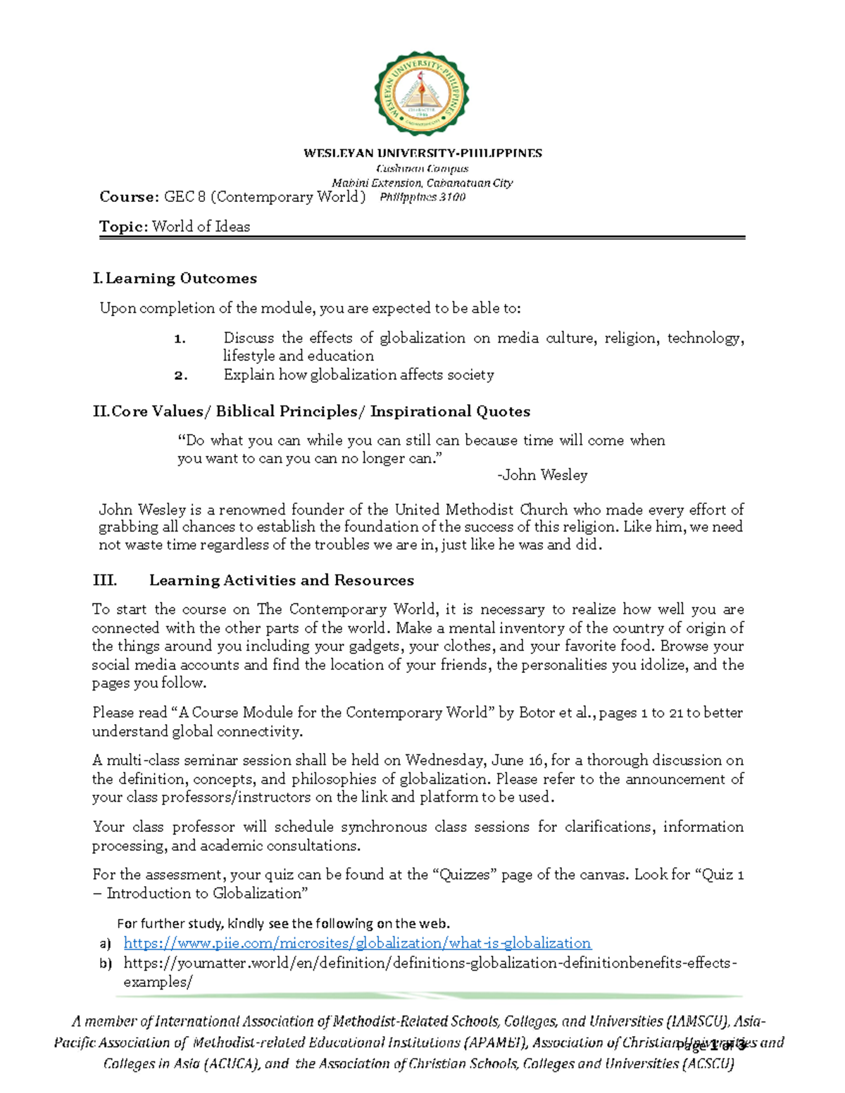 GEC 8 Module World of Ideas - Course: GEC 8 (Contemporary World) Topic: World of Ideas I ...