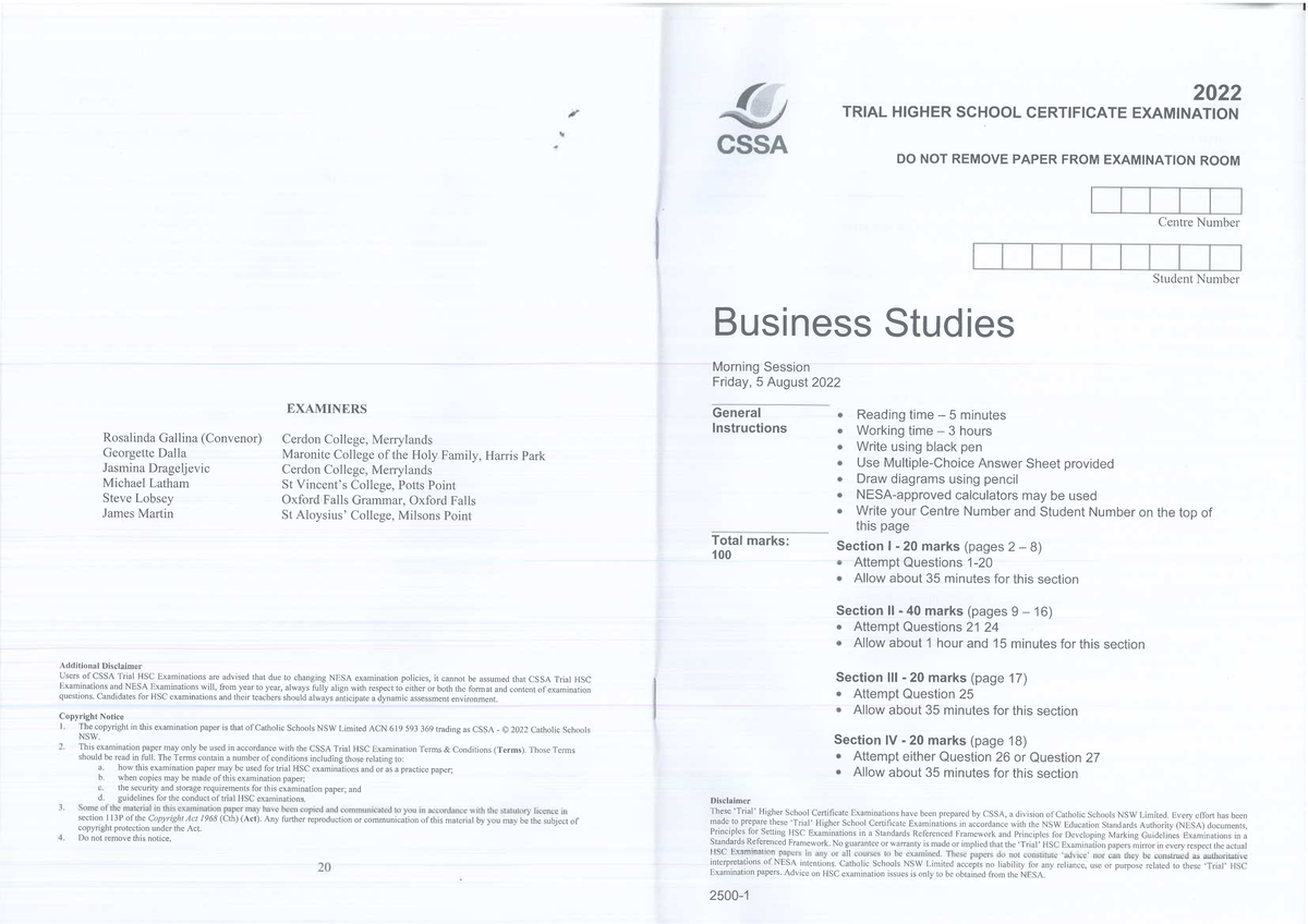 CSSA Trial Business Studies & marking guide 2022 - Studocu